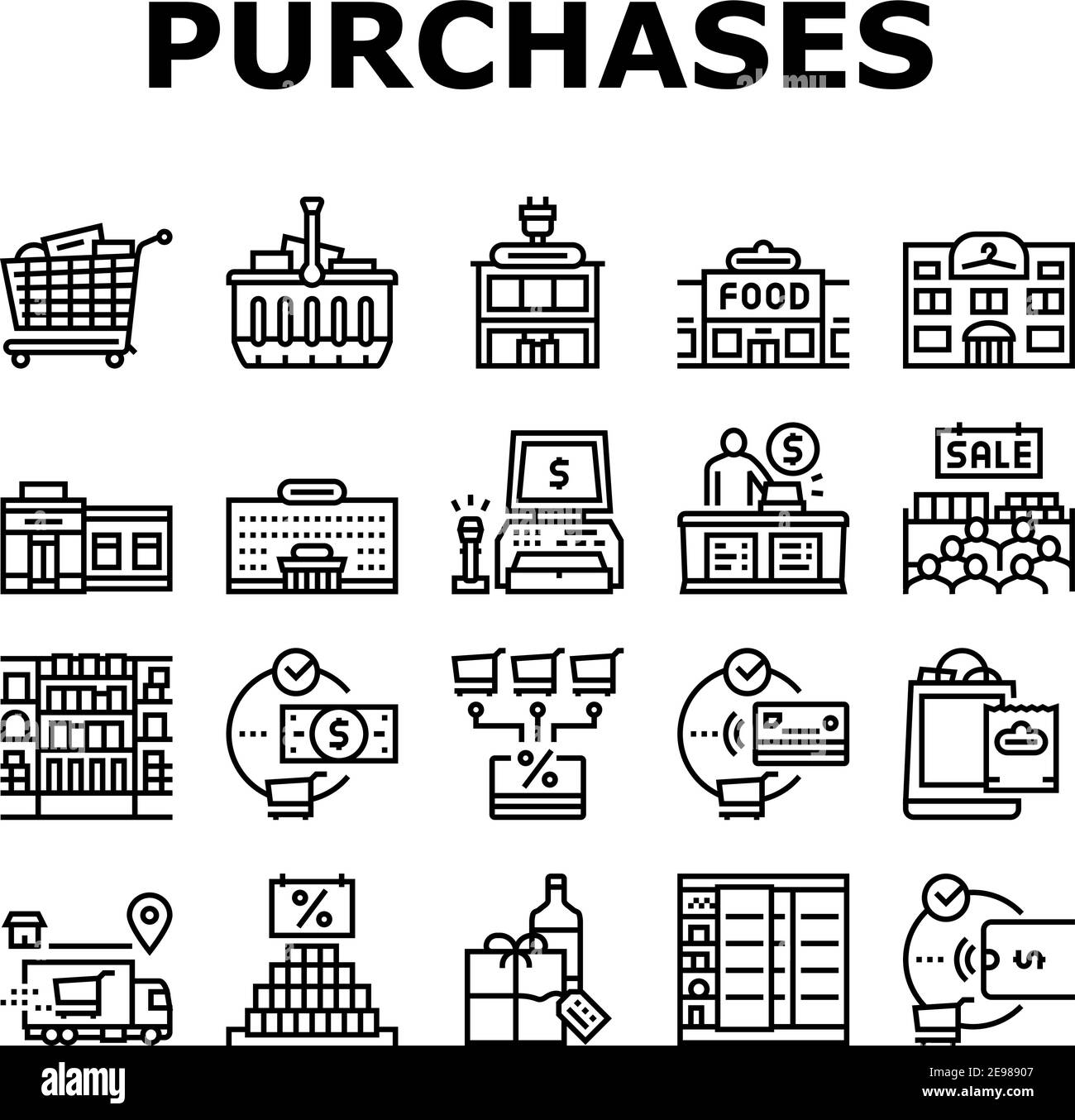Purchases And Shopping Collection Icons Set Vector Stock Vector Image ...