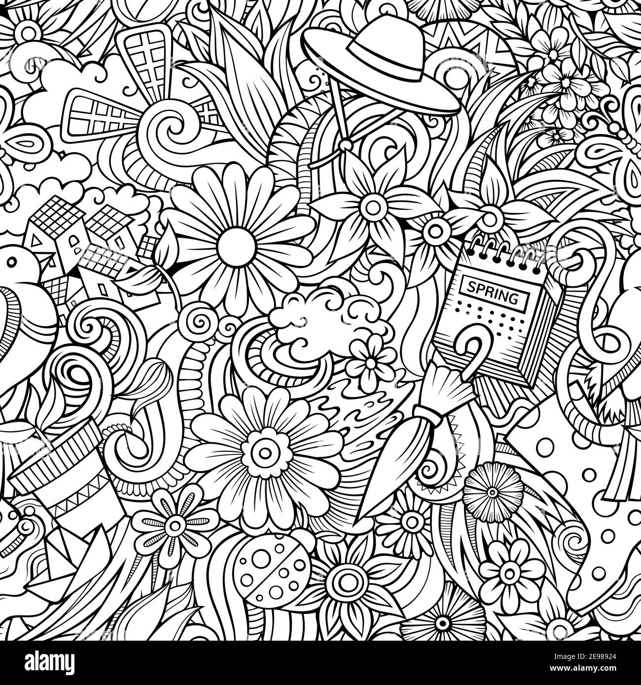 Cartoon doodles Spring seamless pattern Stock Vector Image & Art - Alamy