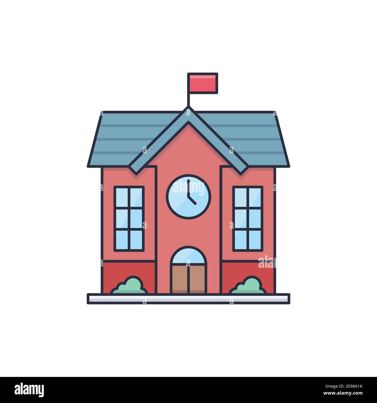 High school building icon, color, line, outline vector sign, linear ...