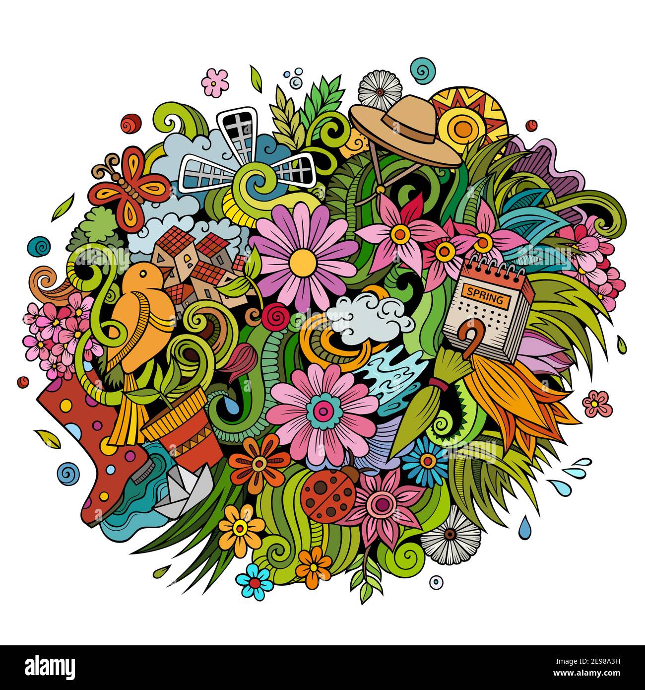 Spring hand drawn cartoon doodle illustration. Funny seasonal design ...