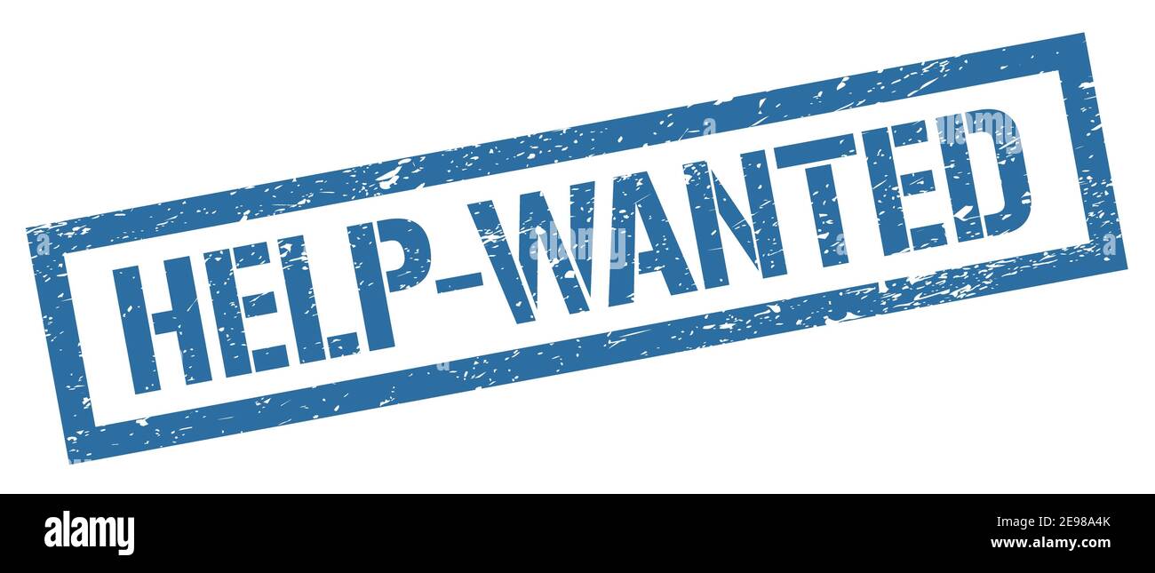 HELP-WANTED blue grungy rectangle stamp sign Stock Photo - Alamy