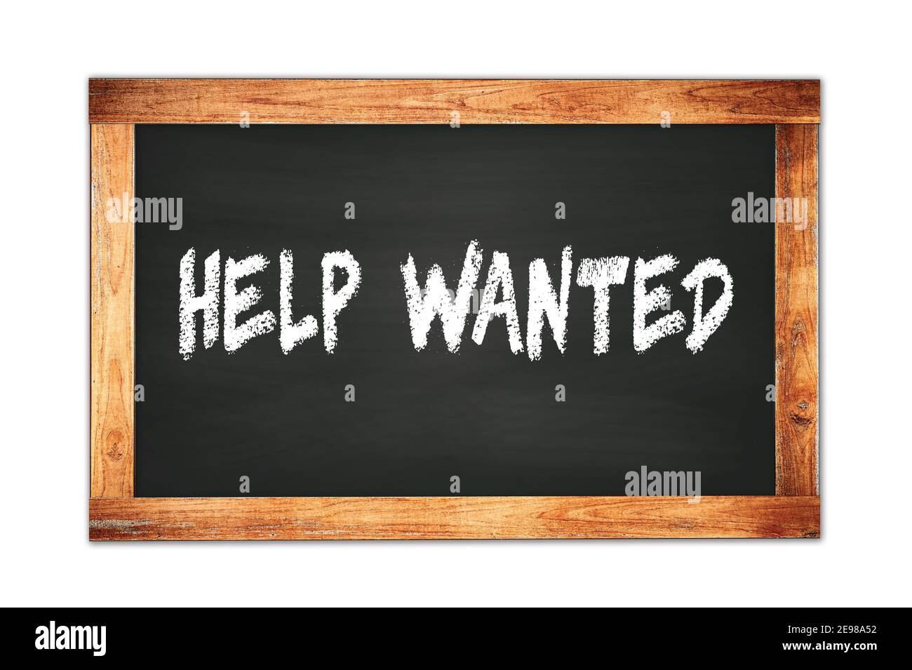 HELP WANTED text written on black wooden frame school blackboard Stock ...