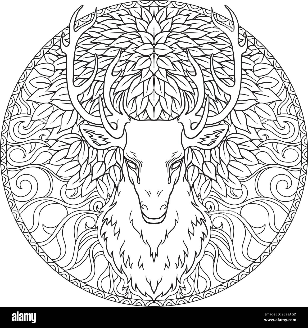 Beautiful hand drawn tribal style deer head over ornate mandala. Magic ...