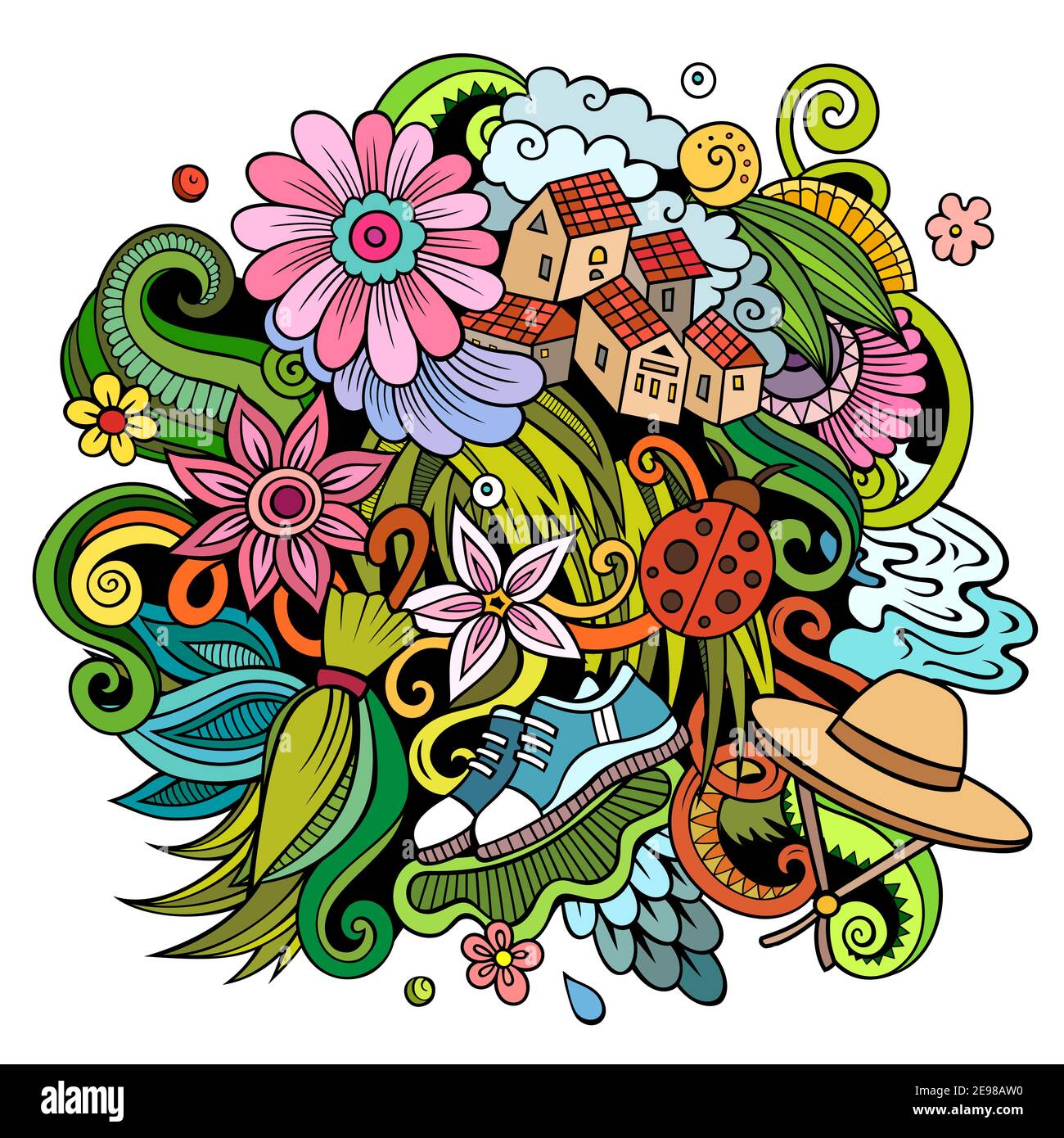 Spring hand drawn cartoon doodle illustration. Funny seasonal design ...