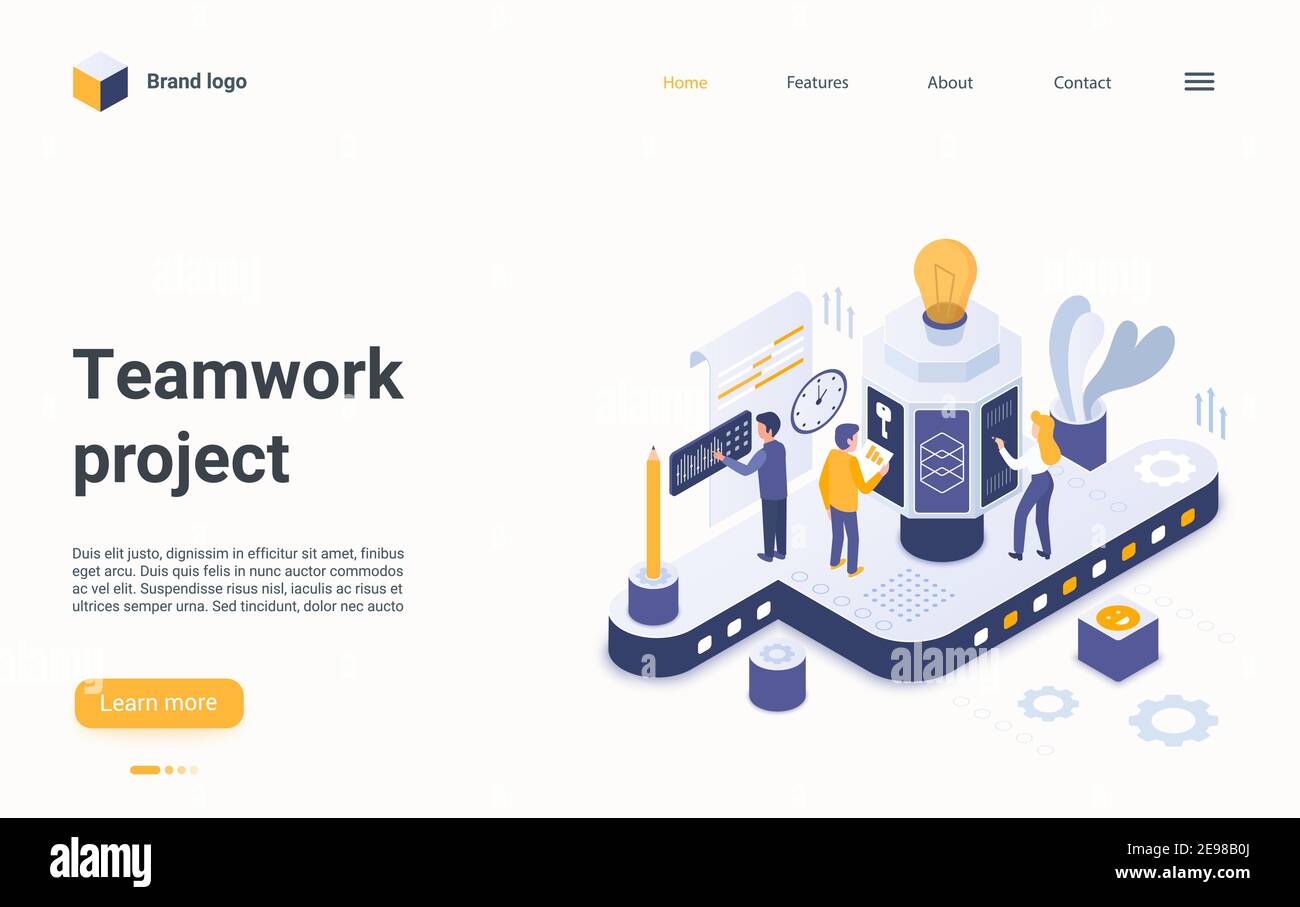 Teamwork new project isometric vector illustration. Cartoon 3d team of ...