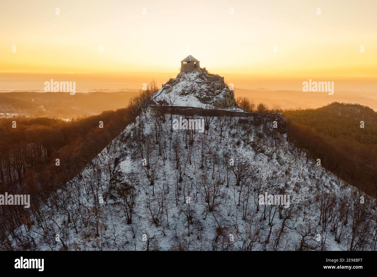 Salgo castle ruins in Hungary. Medieval fort ruins next to Salgobanya ...