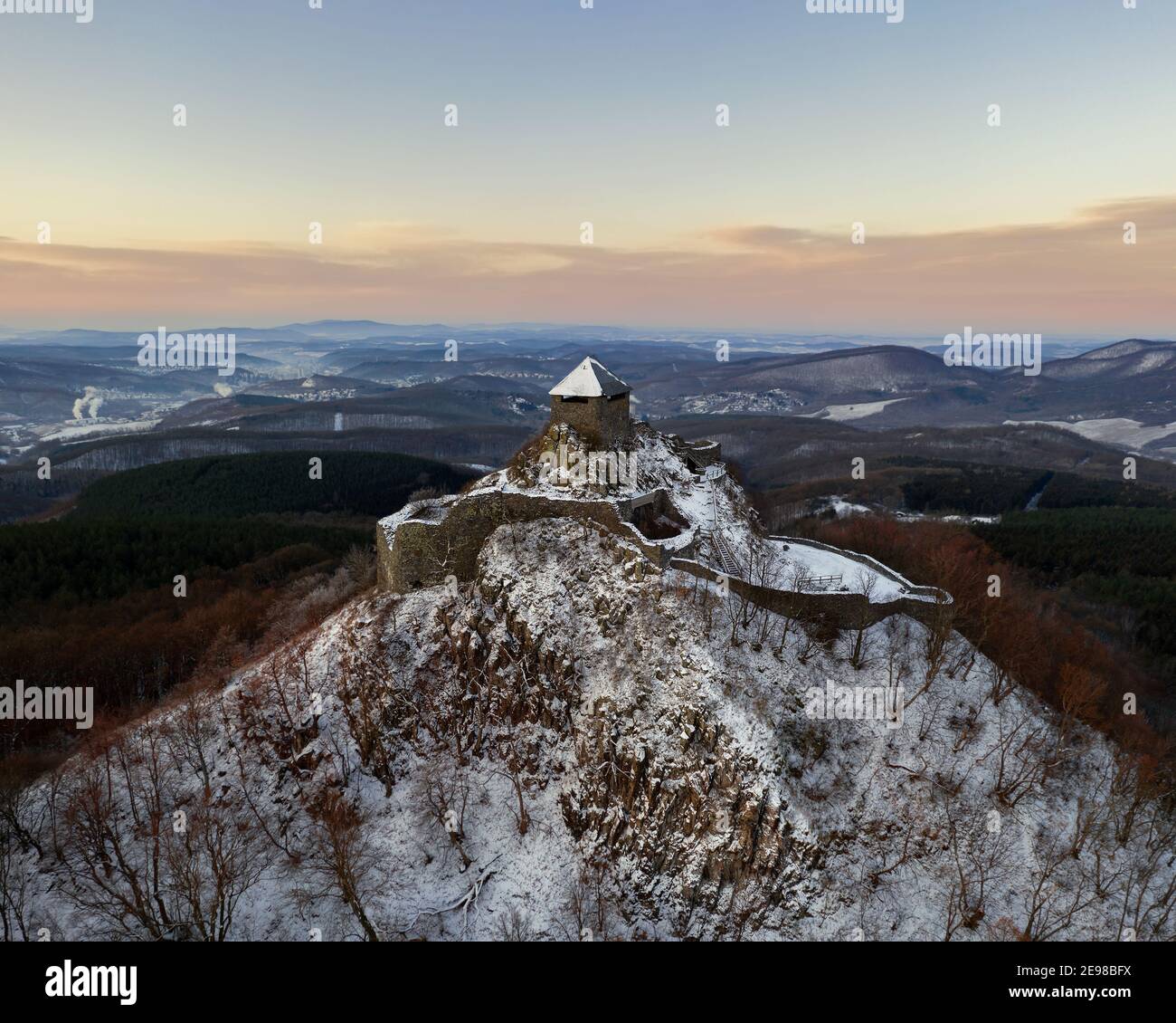 Salgo castle ruins in Hungary. Medieval fort ruins next to Salgobanya ...