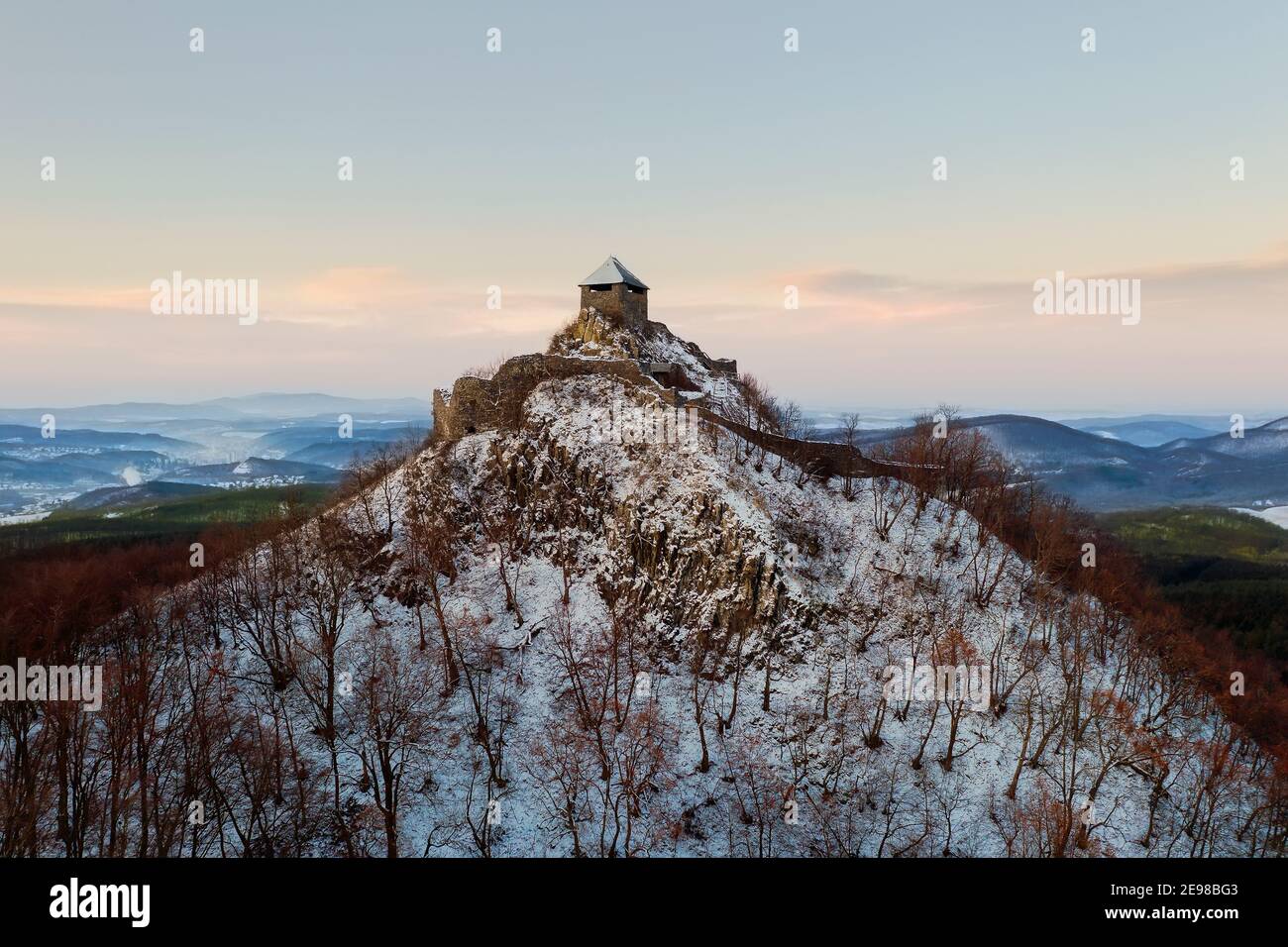 Salgo castle ruins in Hungary. Medieval fort ruins next to Salgobanya ...