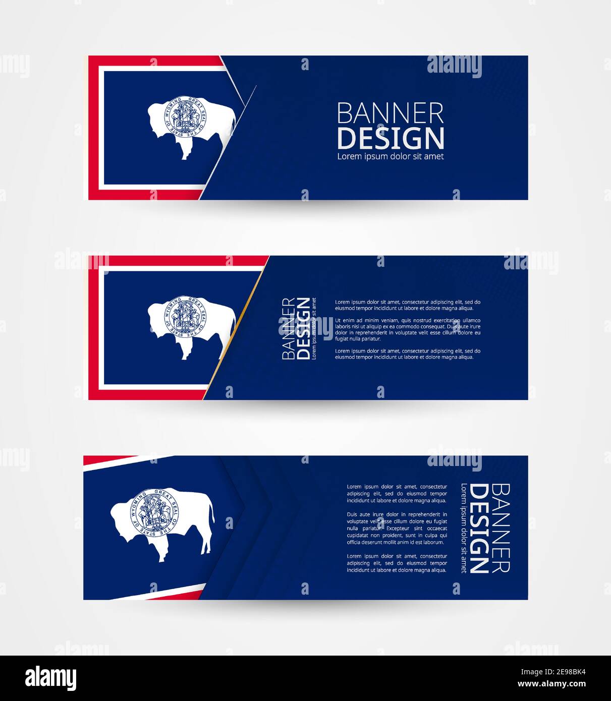 Set of three horizontal banners with US state flag of Wyoming. Web ...