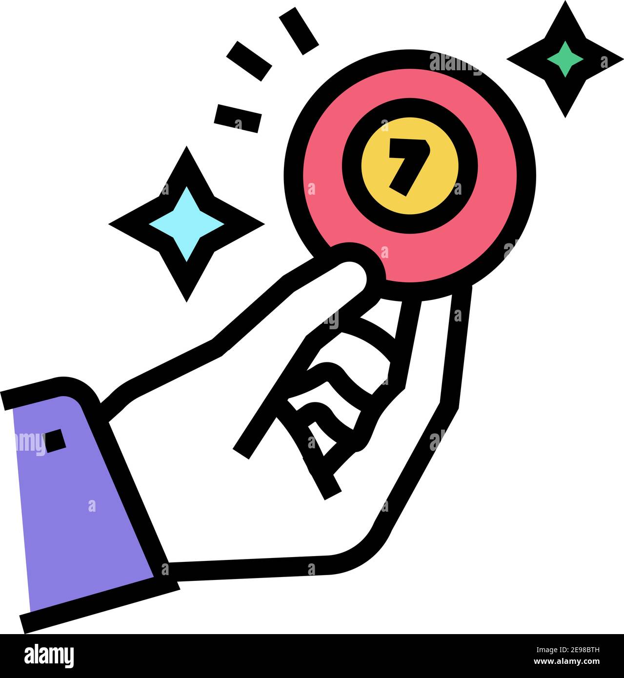 hand holding lotto ball with won number color icon vector illustration ...