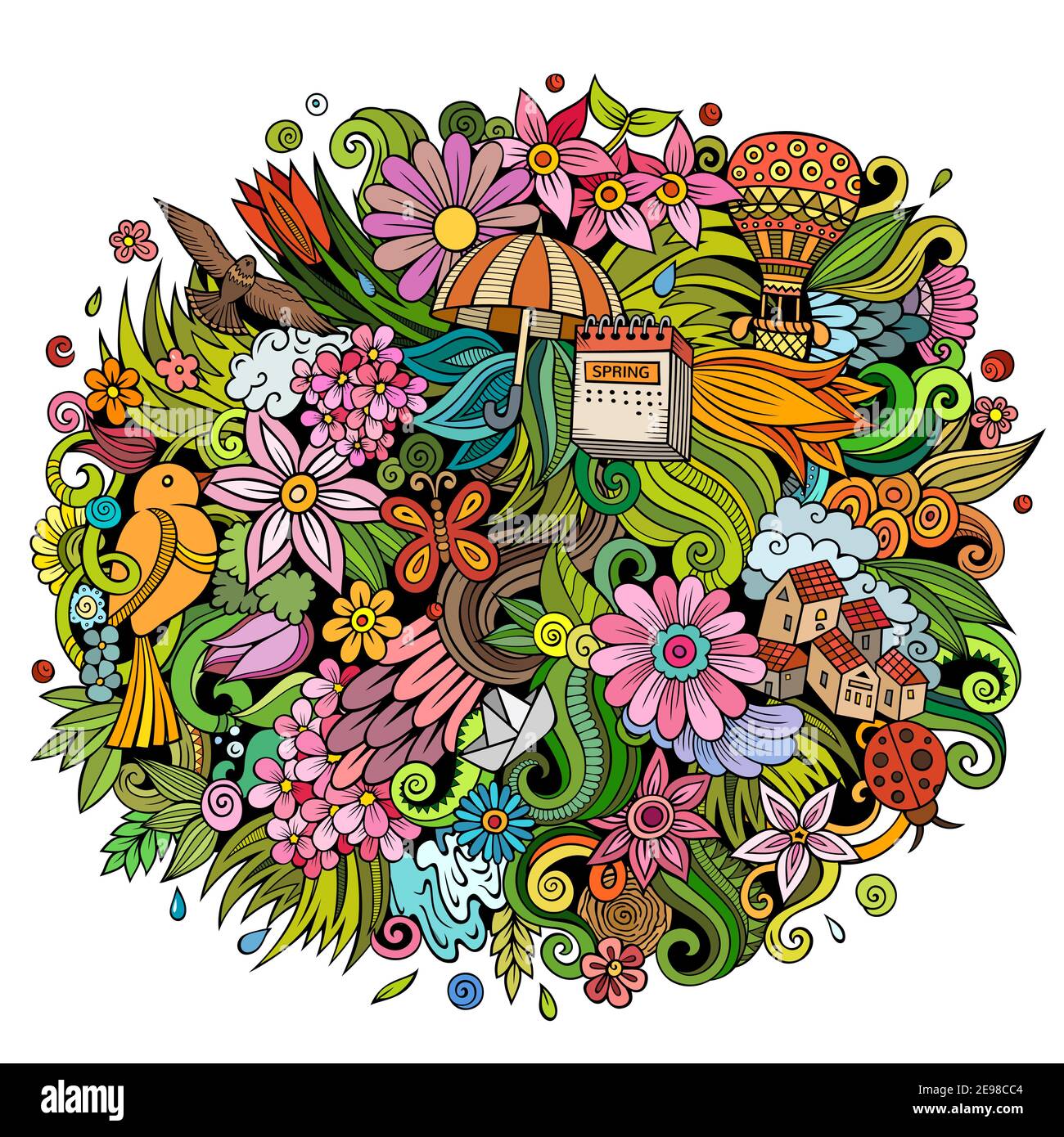 Spring hand drawn cartoon doodle illustration. Funny seasonal design ...
