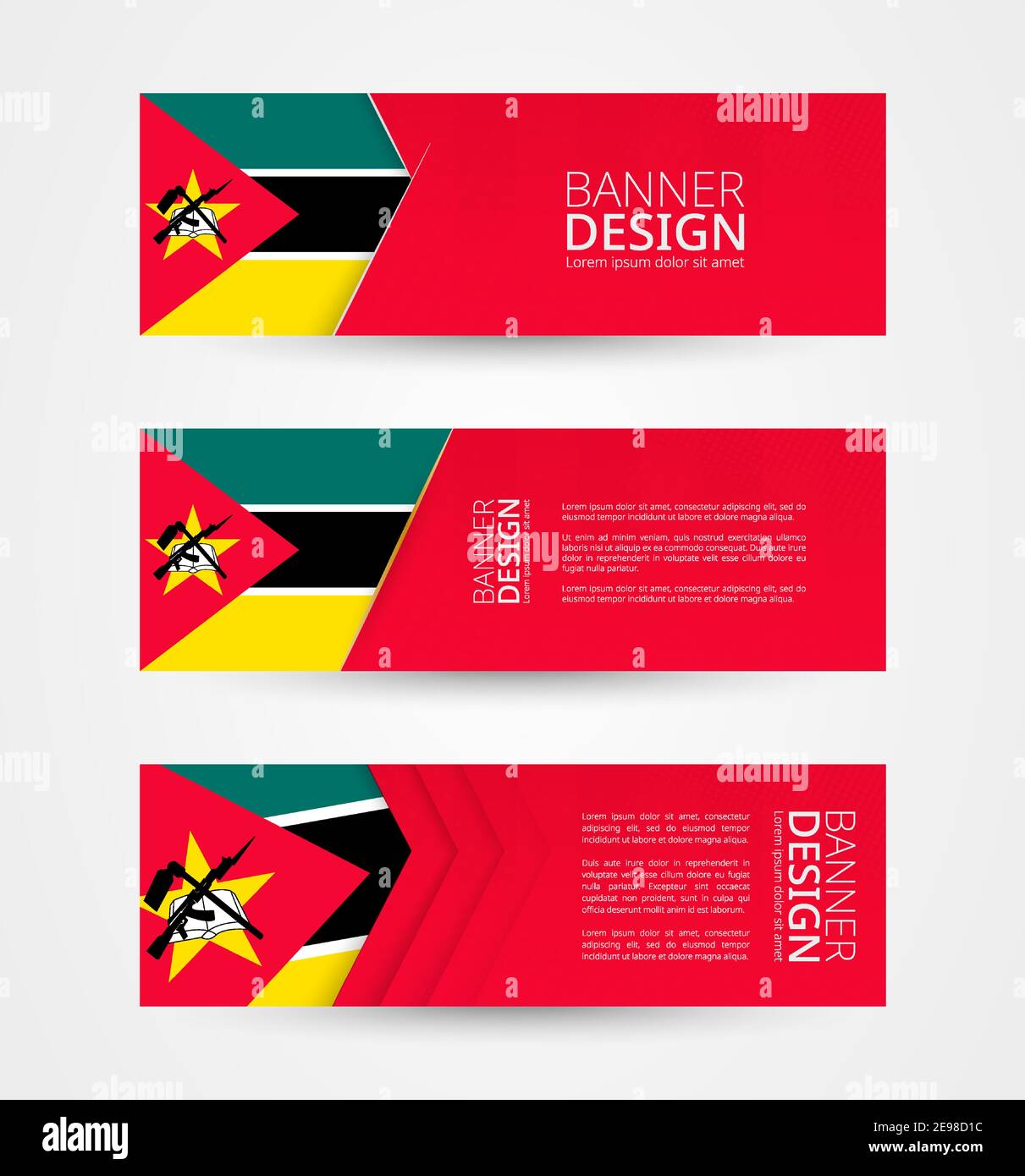 Set of three horizontal banners with flag of Mozambique. Web banner ...