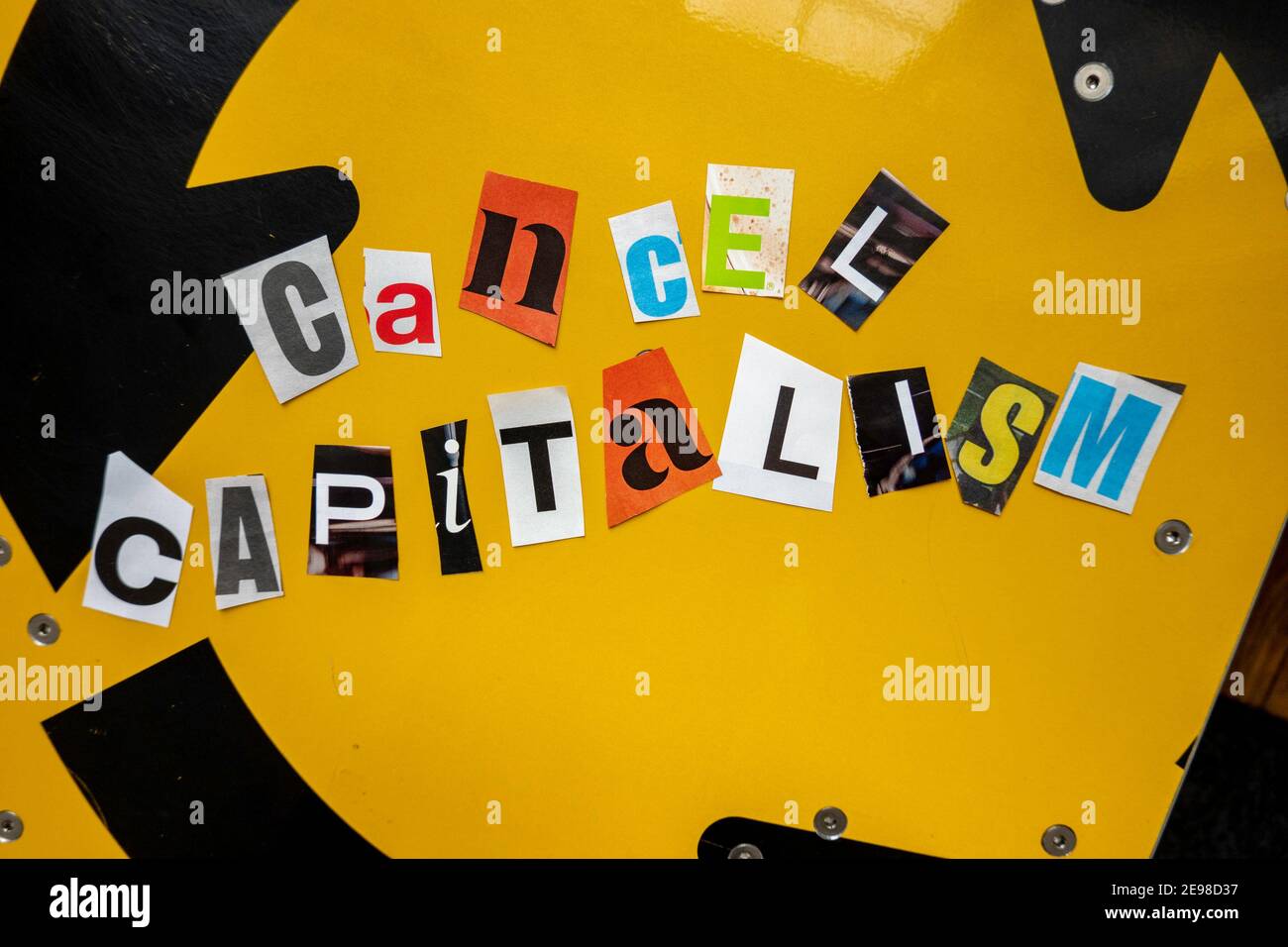 The Phrase "lism" using cut-out paper letters in the ransom note effect ...