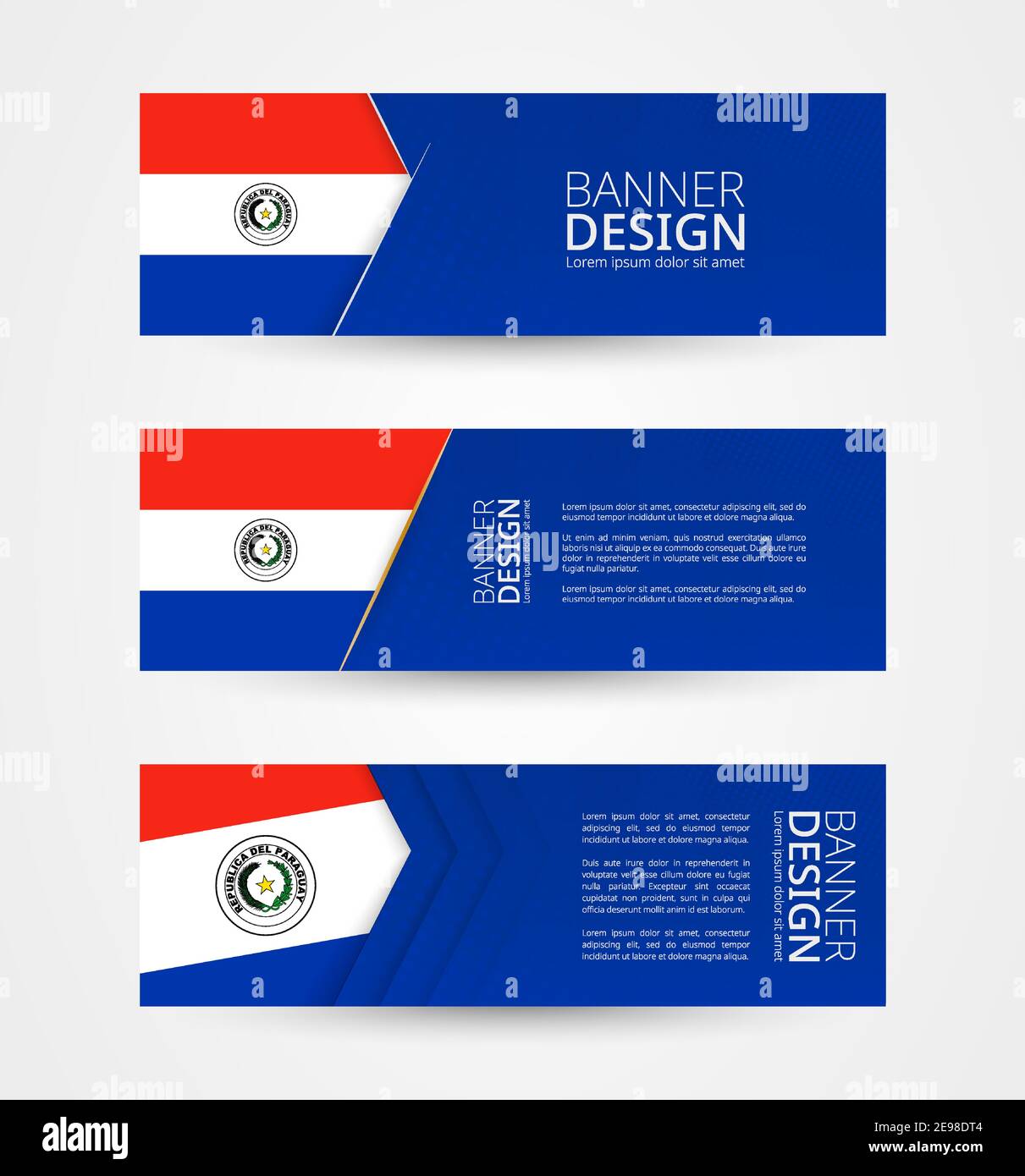 Set of three horizontal banners with flag of Paraguay. Web banner ...