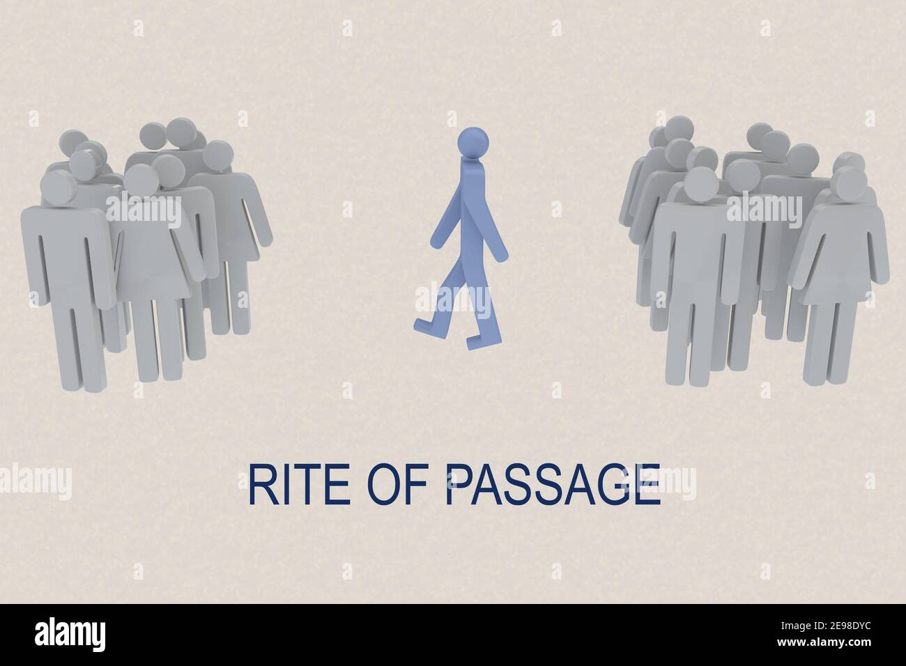 3D illustration of a human silhouette passing between two separate ...