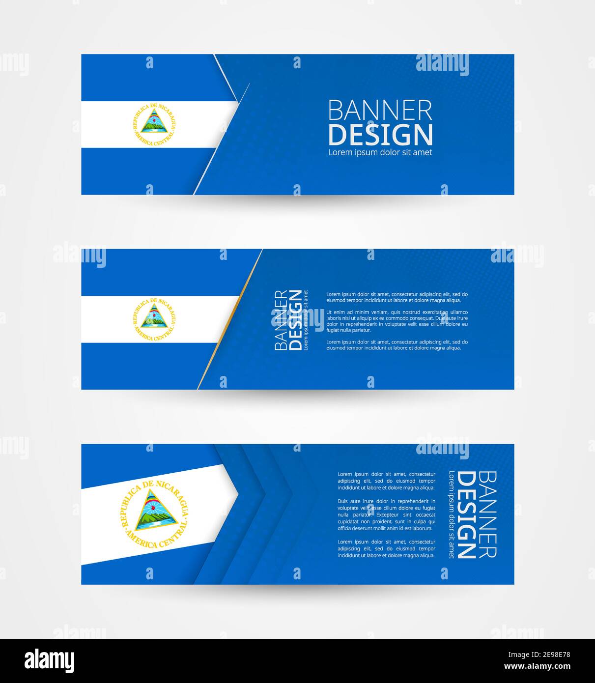 Set of three horizontal banners with flag of Nicaragua. Web banner ...