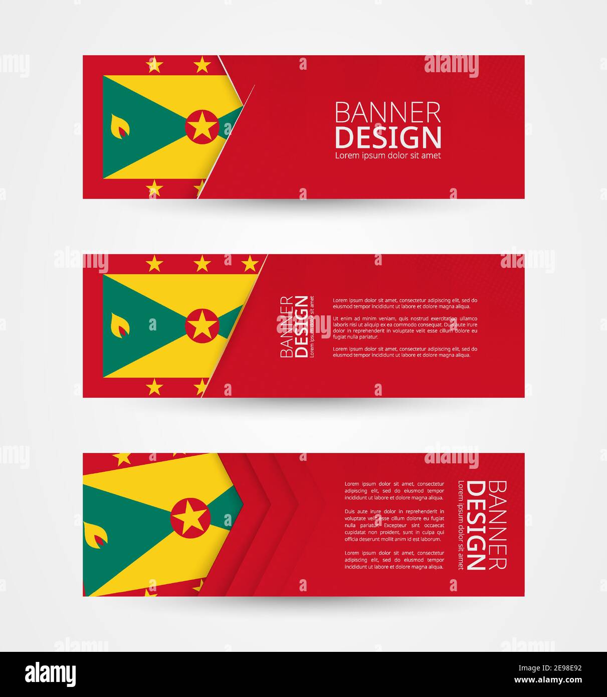Set of three horizontal banners with flag of Grenada. Web banner design ...