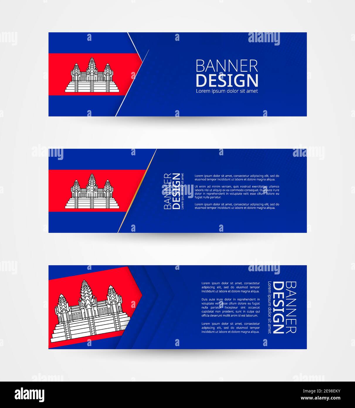 Set of three horizontal banners with flag of Cambodia. Web banner ...