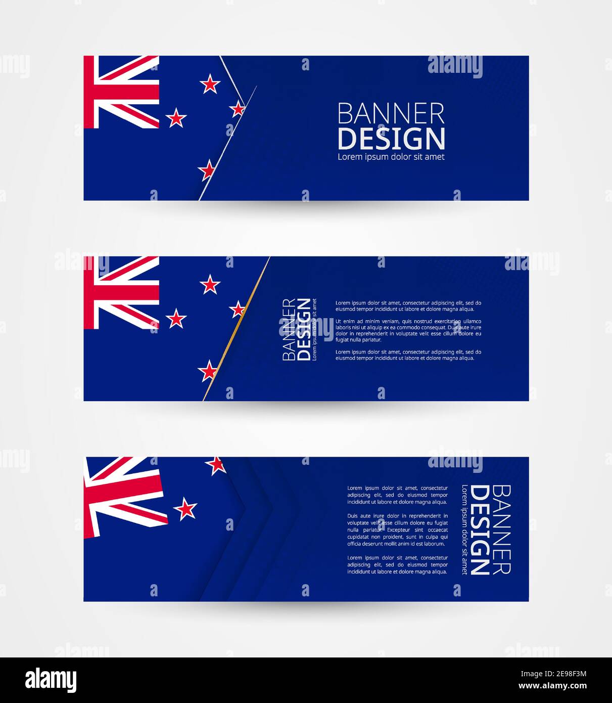 Set of three horizontal banners with flag of New Zealand. Web banner ...