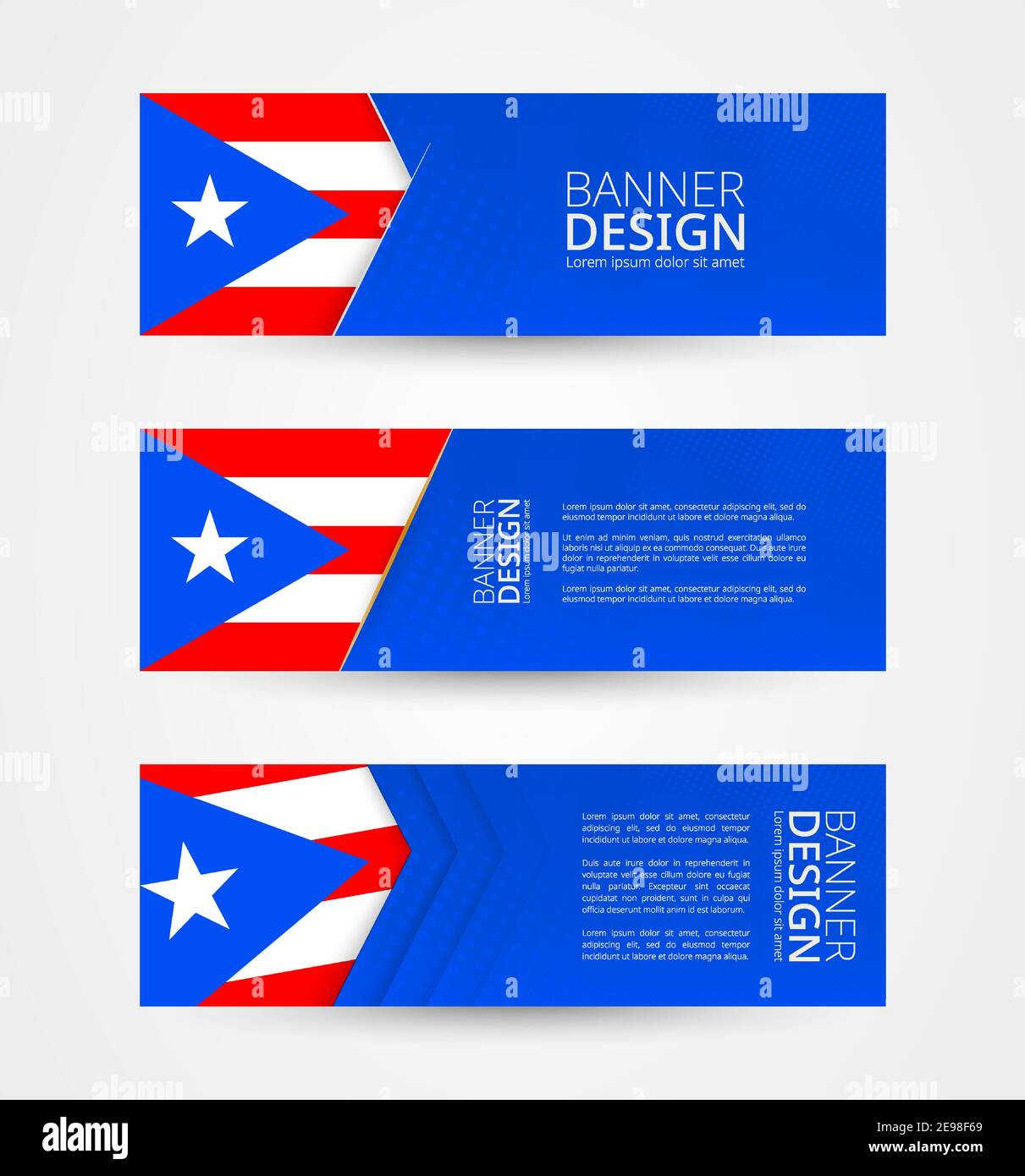 Set of three horizontal banners with flag of Puerto Rico. Web banner ...