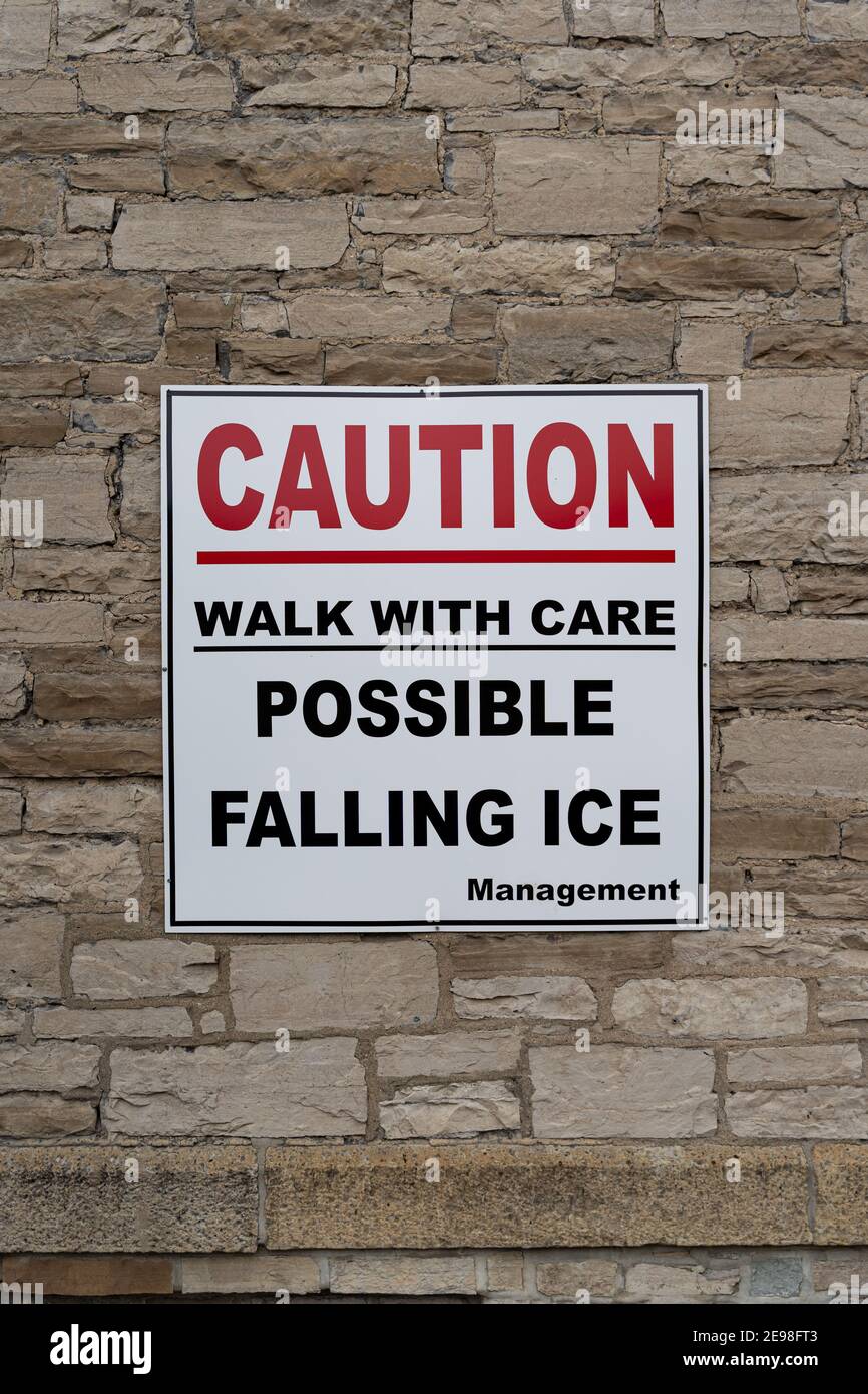 Danger Falling ice red and yellow sign Stock Photo - Alamy