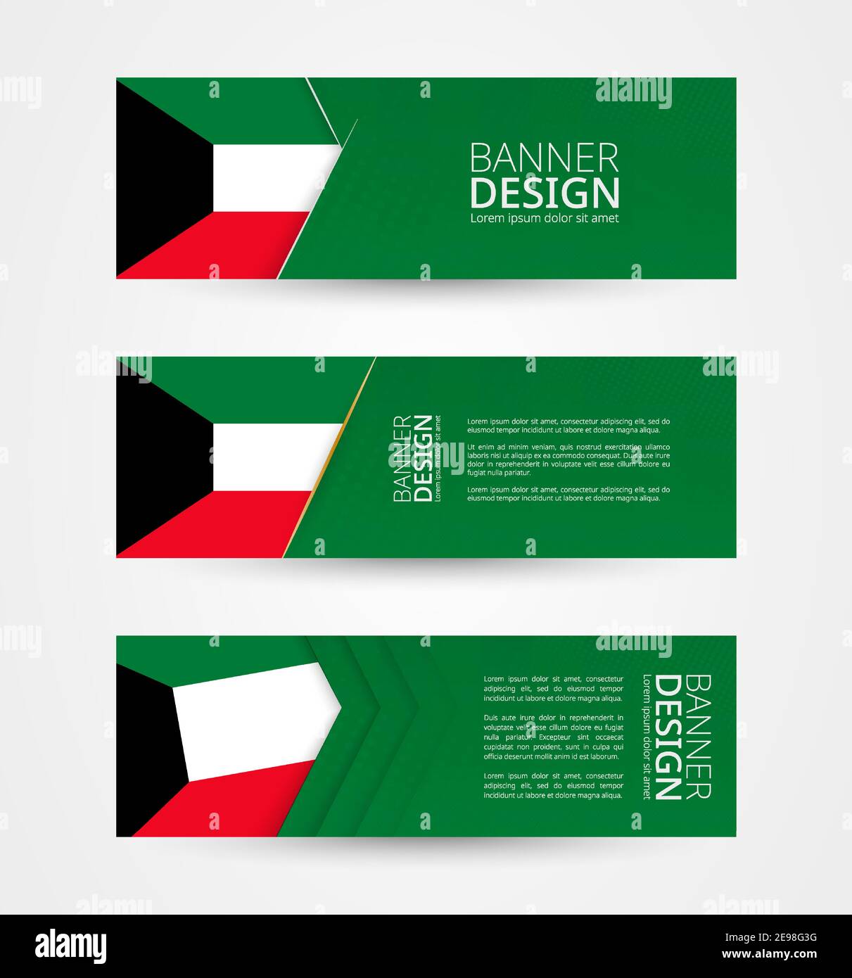 Set of three horizontal banners with flag of Kuwait. Web banner design ...