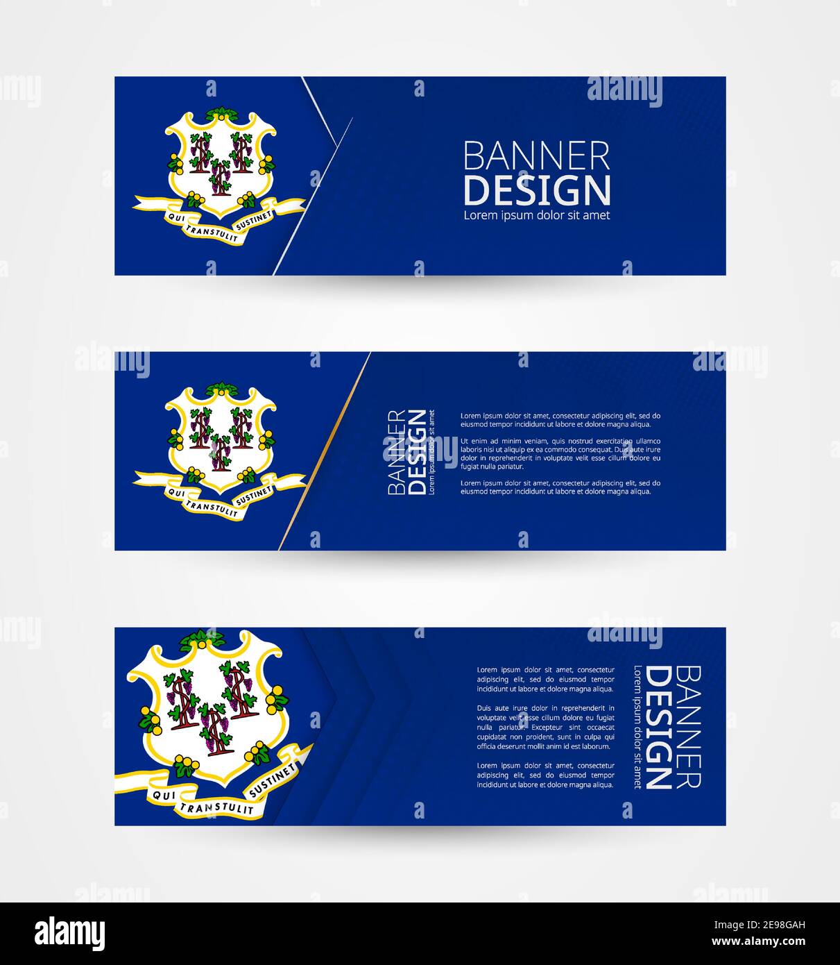 Set of three horizontal banners with US state flag of Connecticut. Web ...