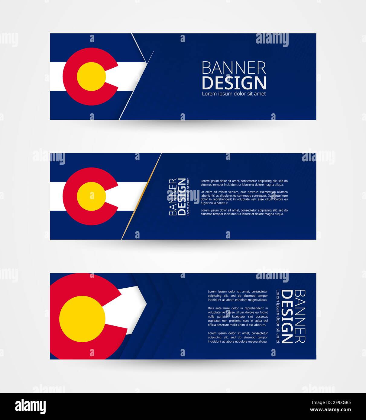 Set of three horizontal banners with US state flag of Colorado. Web ...