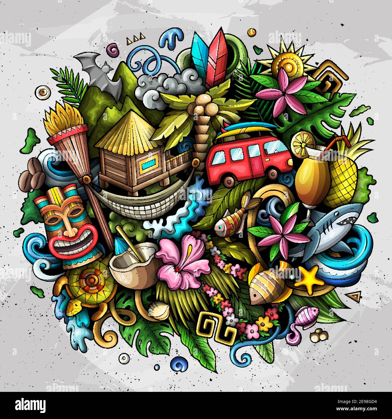 Hawaii hand drawn cartoon doodle illustration Stock Vector Image & Art ...