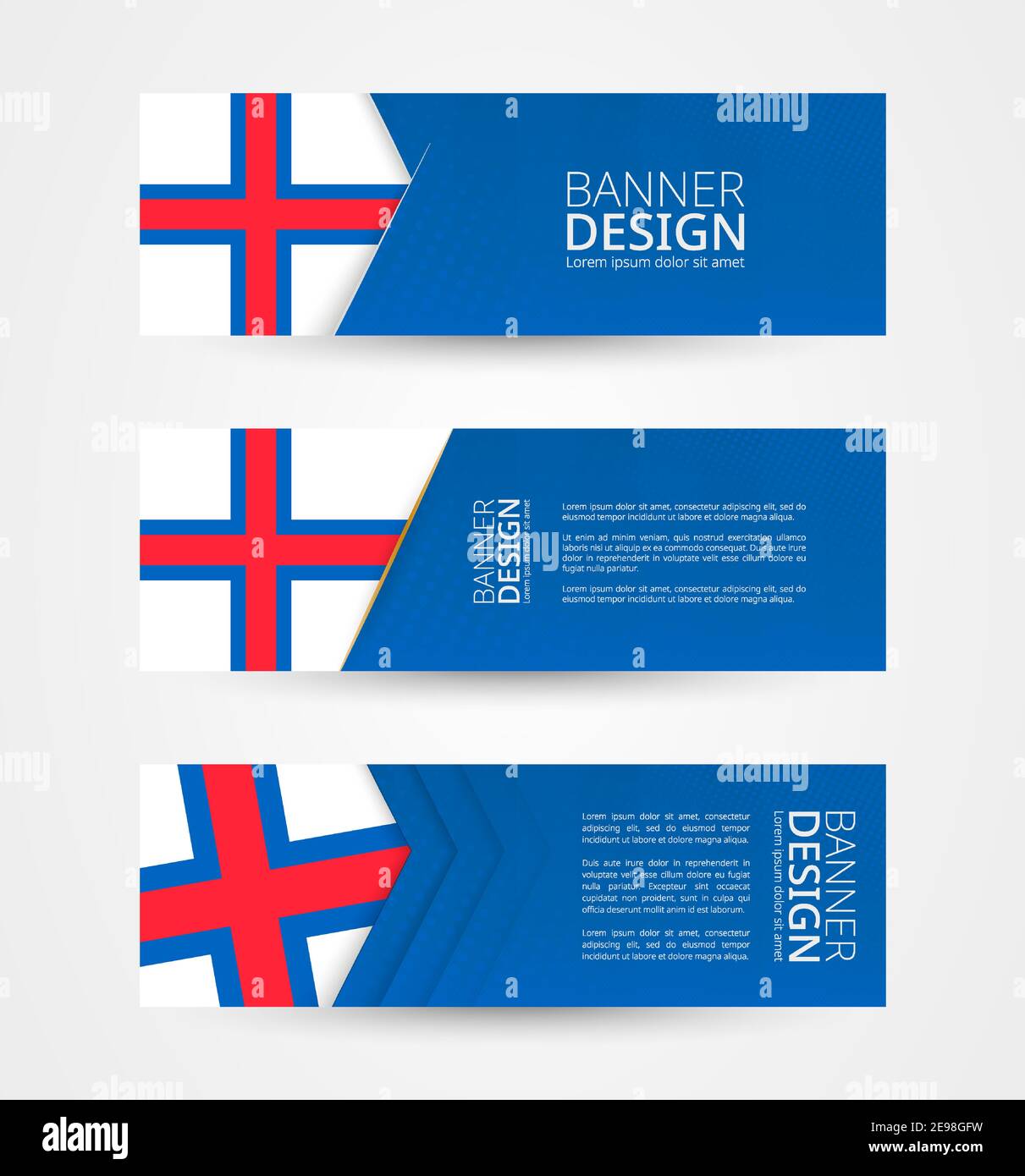 Set of three horizontal banners with flag of Faroe Islands. Web banner ...