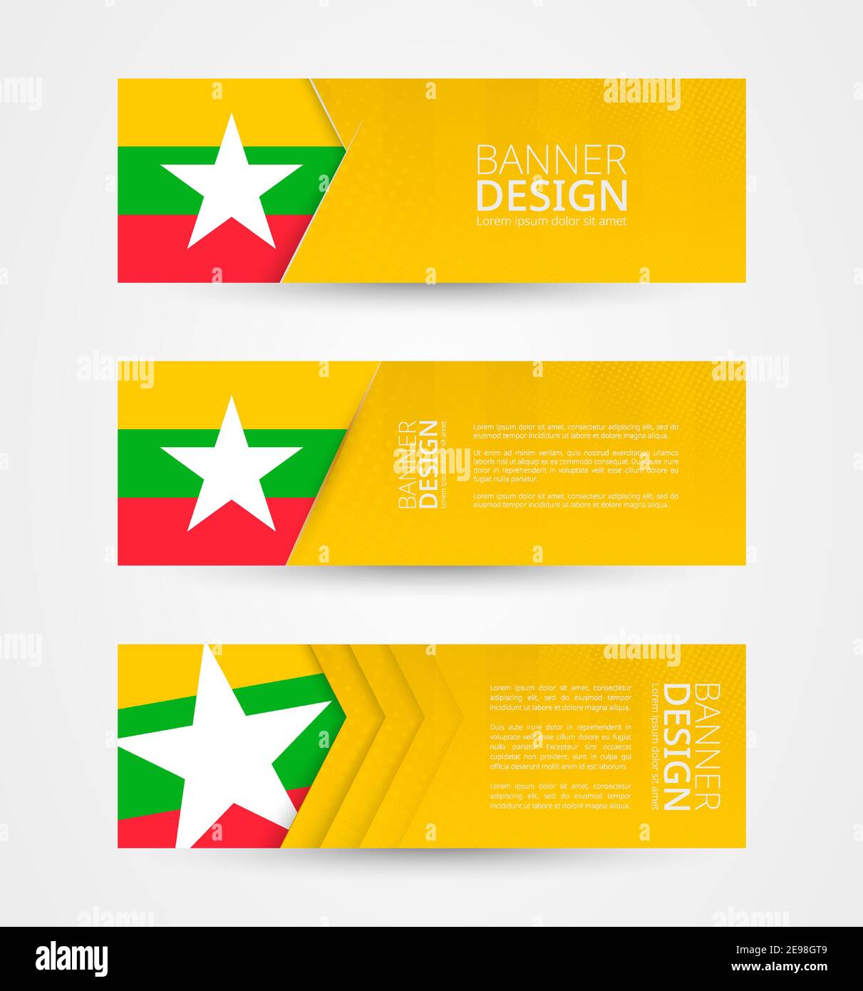 Set of three horizontal banners with flag of Myanmar. Web banner design ...