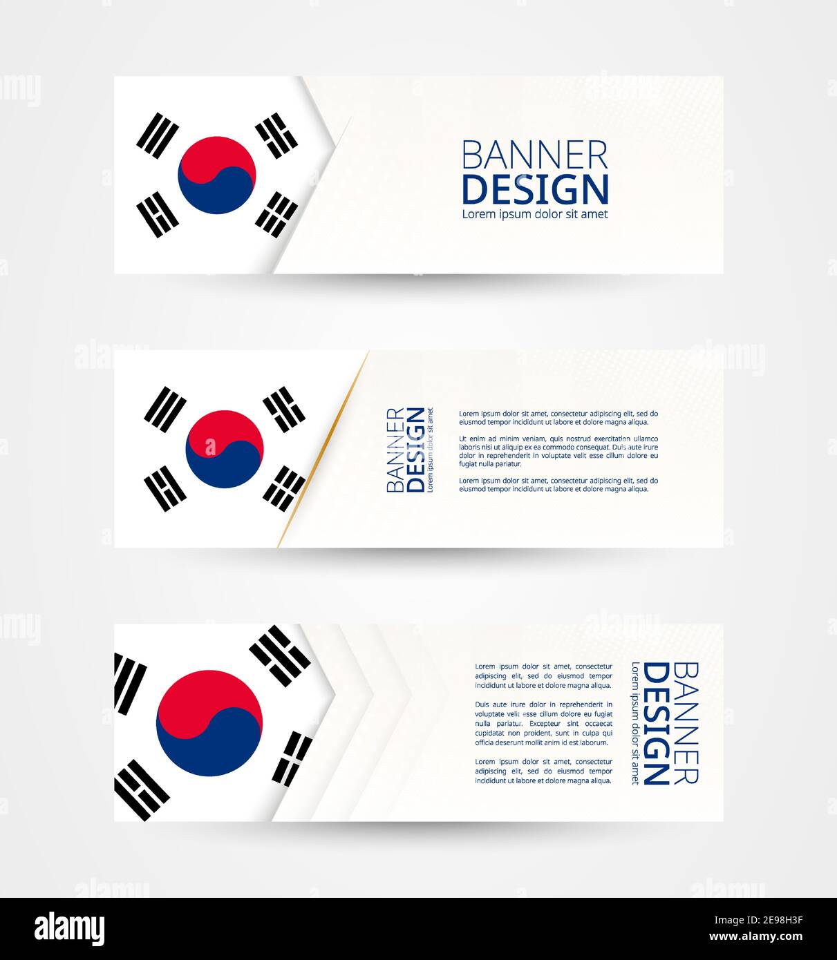 Set of three horizontal banners with flag of South Korea. Web banner ...