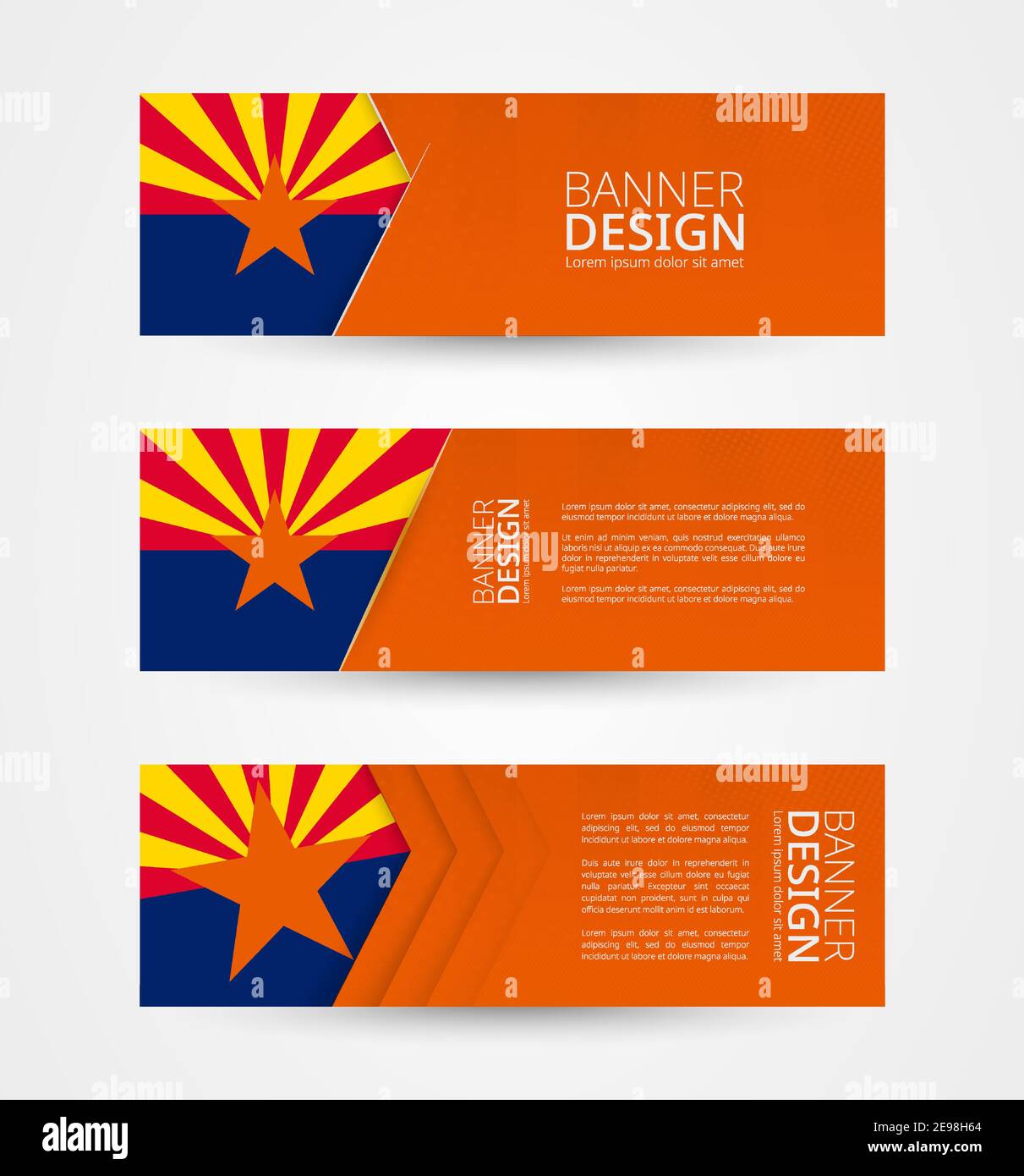 Set of three horizontal banners with US state flag of Arizona. Web ...