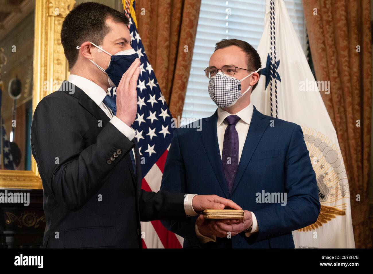 United States Vice President Kamela Harris swears in Pete Buttigieg as ...