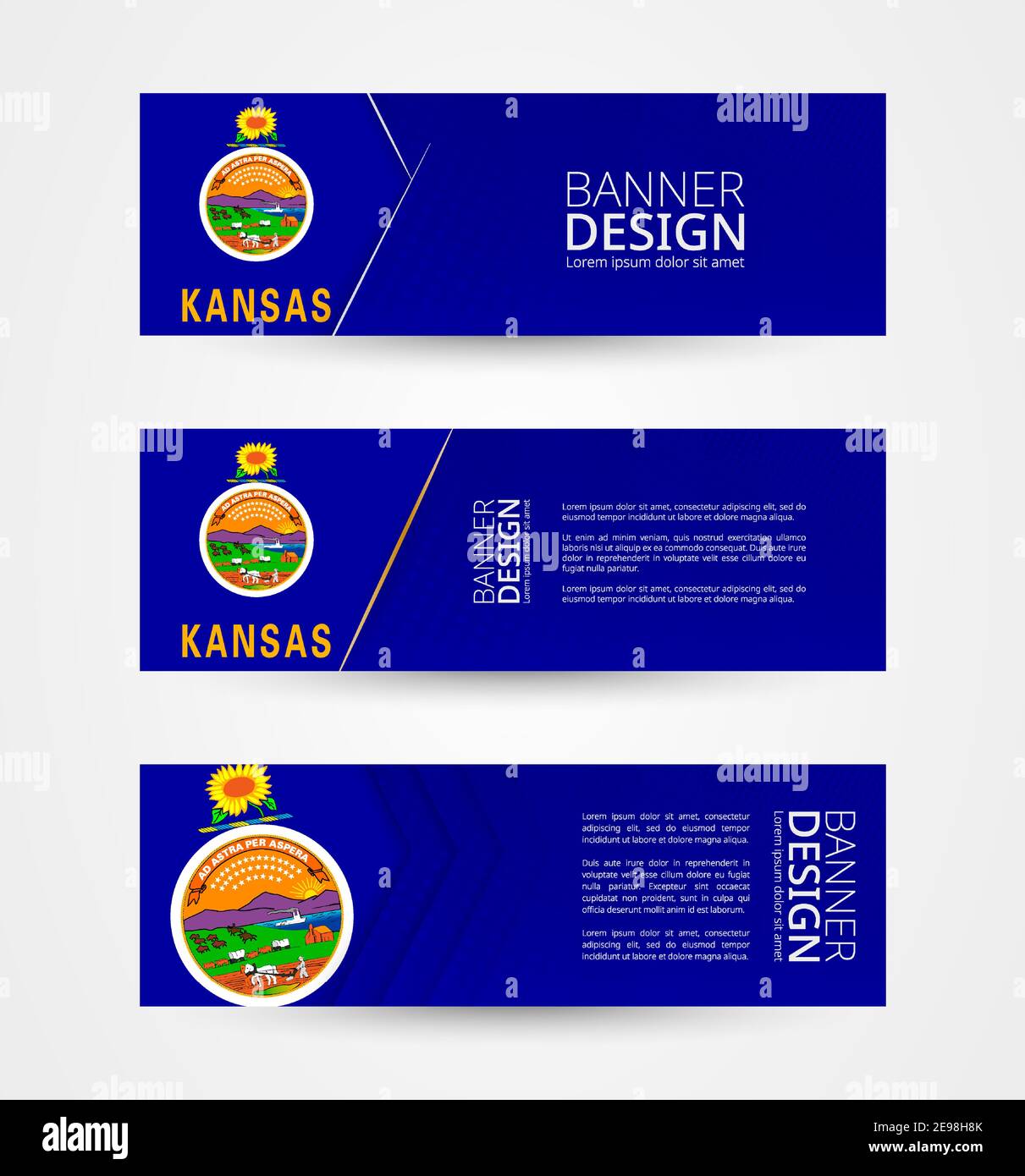 Set of three horizontal banners with US state flag of Kansas. Web ...