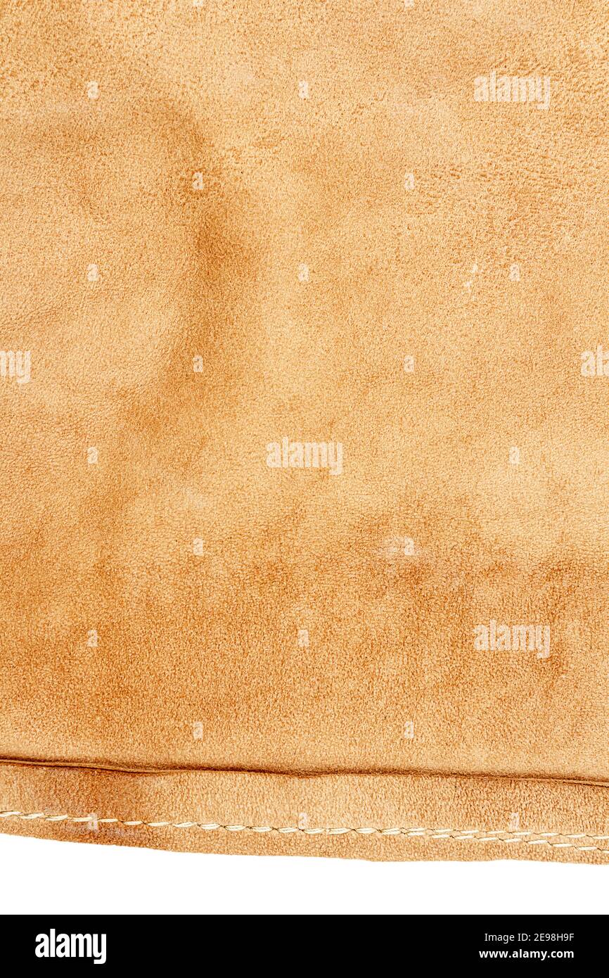 Piece of brown leather isolated on white background. Back side Stock ...