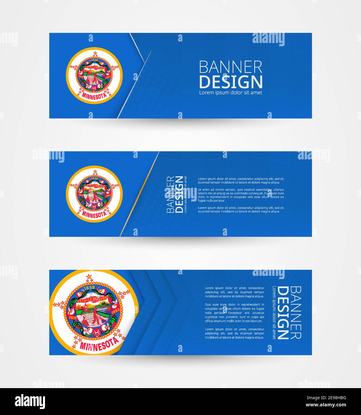 Set of three horizontal banners with US state flag of Minnesota. Web ...