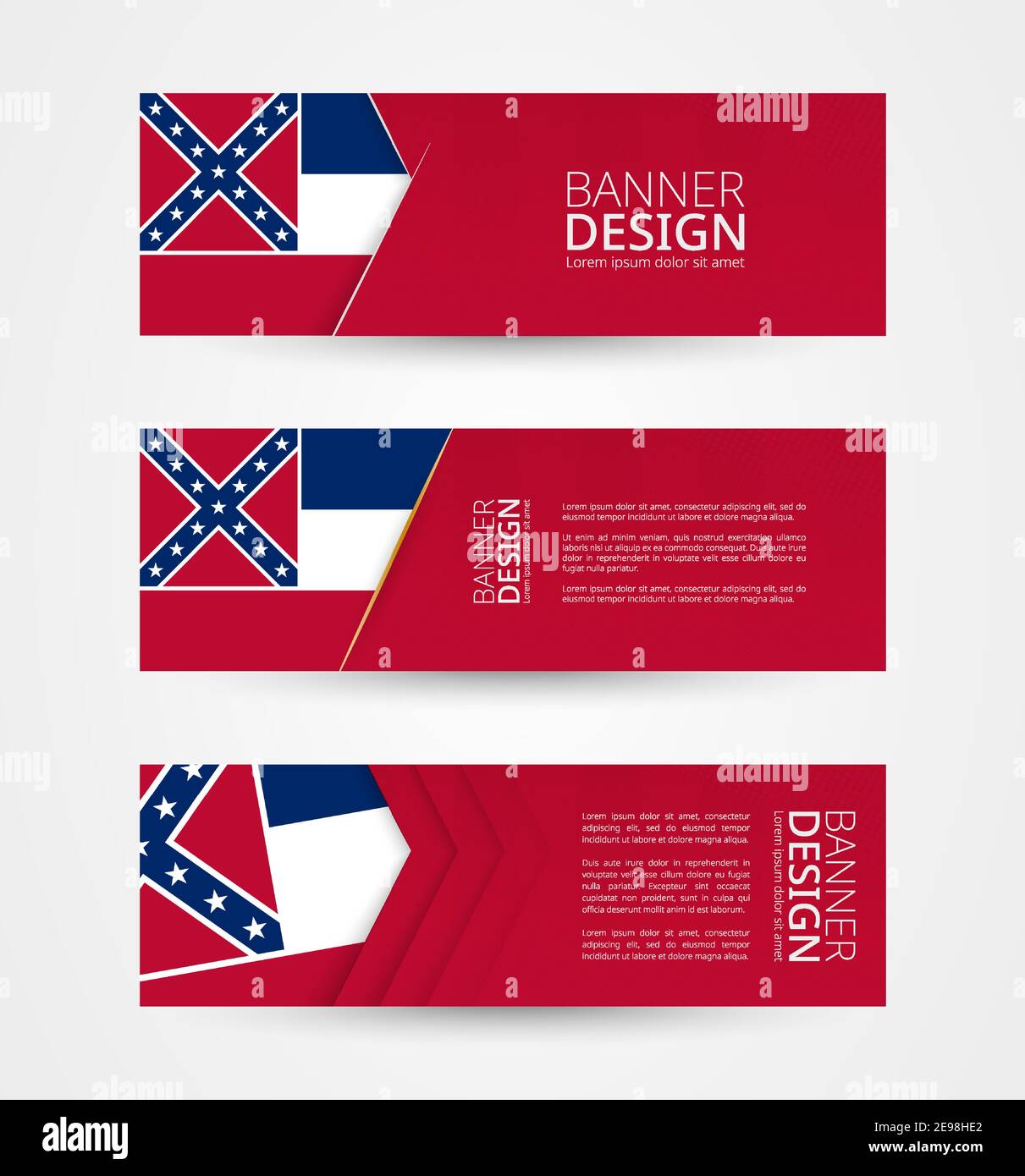 Set of three horizontal banners with US state flag of Mississippi. Web ...