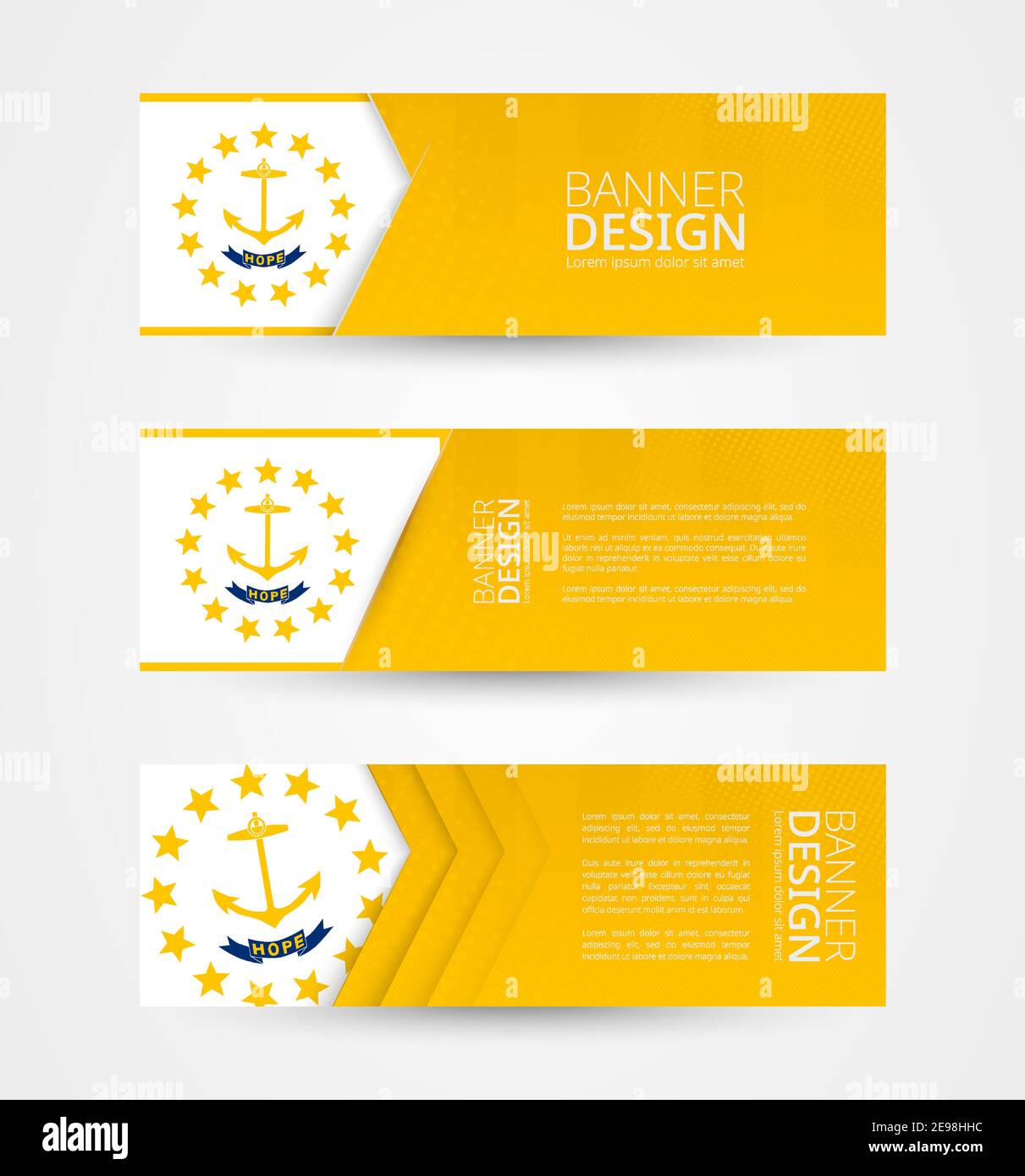 Set of three horizontal banners with US state flag of Rhode Island. Web ...