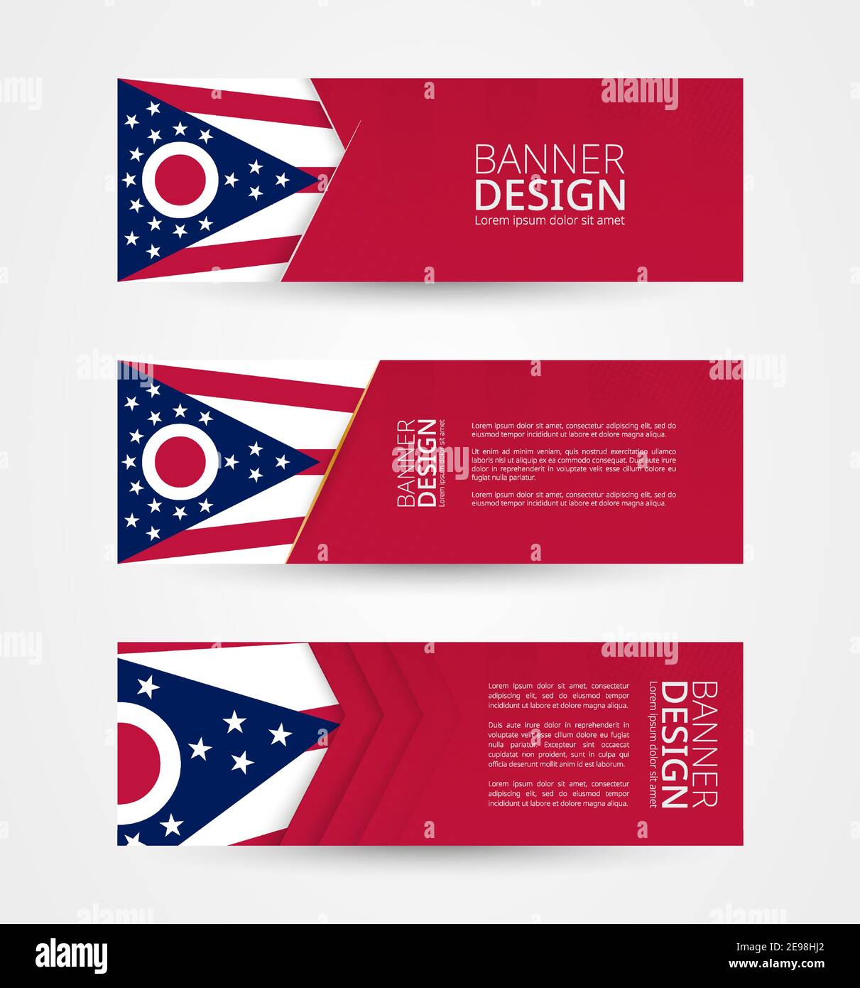 Set of three horizontal banners with US state flag of Ohio. Web banner ...