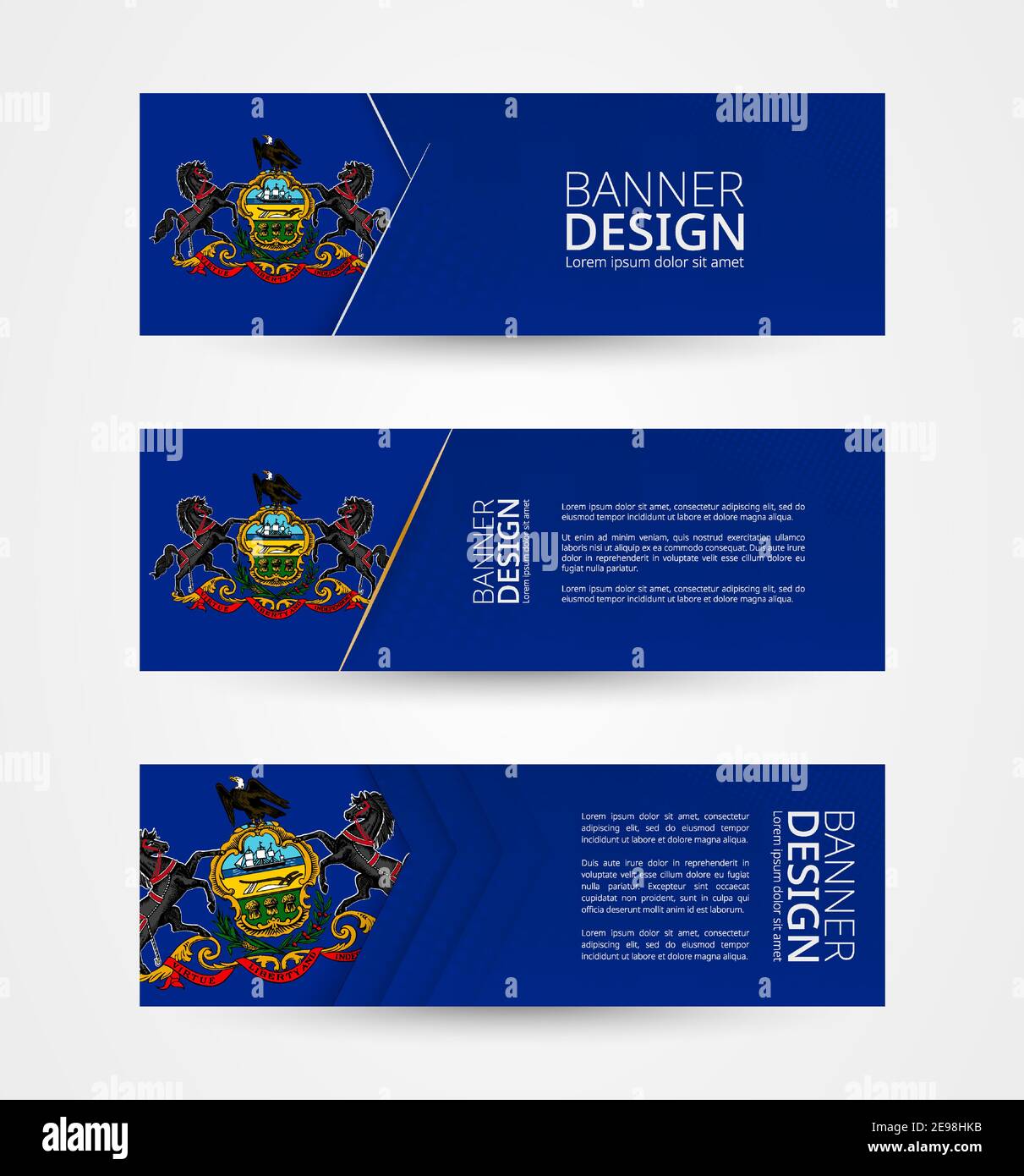 Set of three horizontal banners with US state flag of Pennsylvania. Web ...