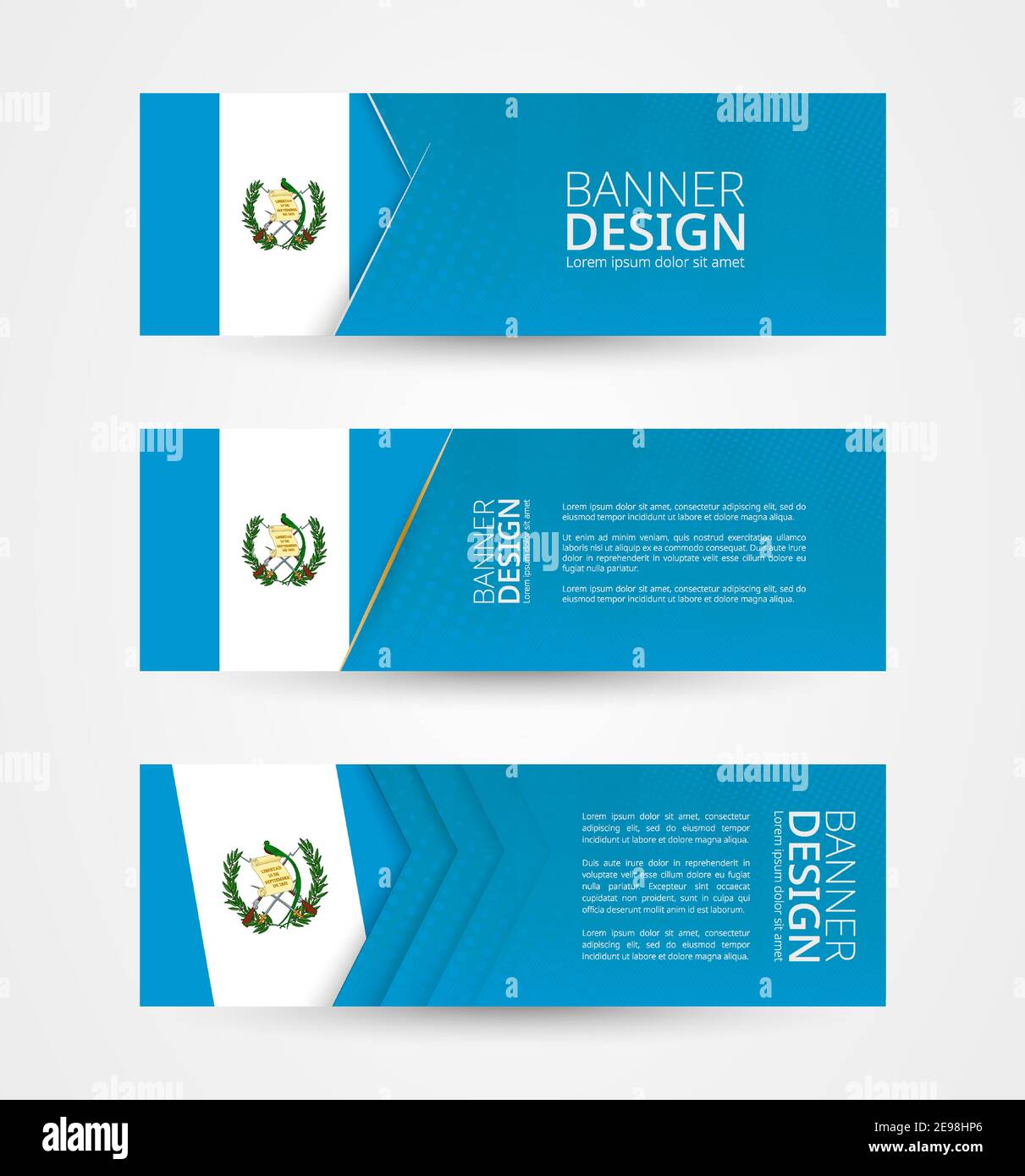 Set of three horizontal banners with flag of Guatemala. Web banner ...