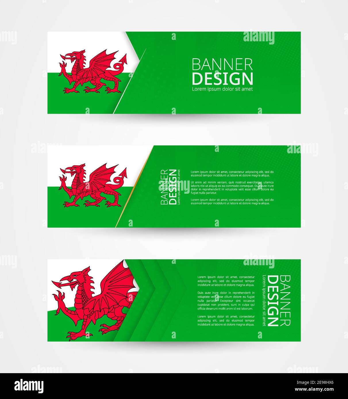 Set of three horizontal banners with flag of Wales. Web banner design ...