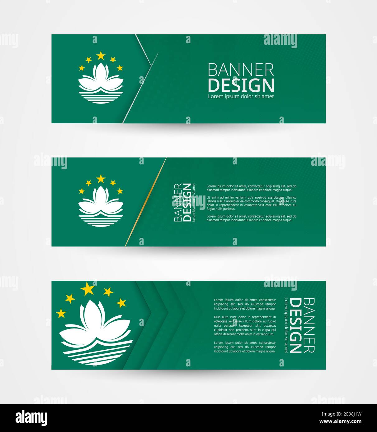 Set of three horizontal banners with flag of Macau. Web banner design ...