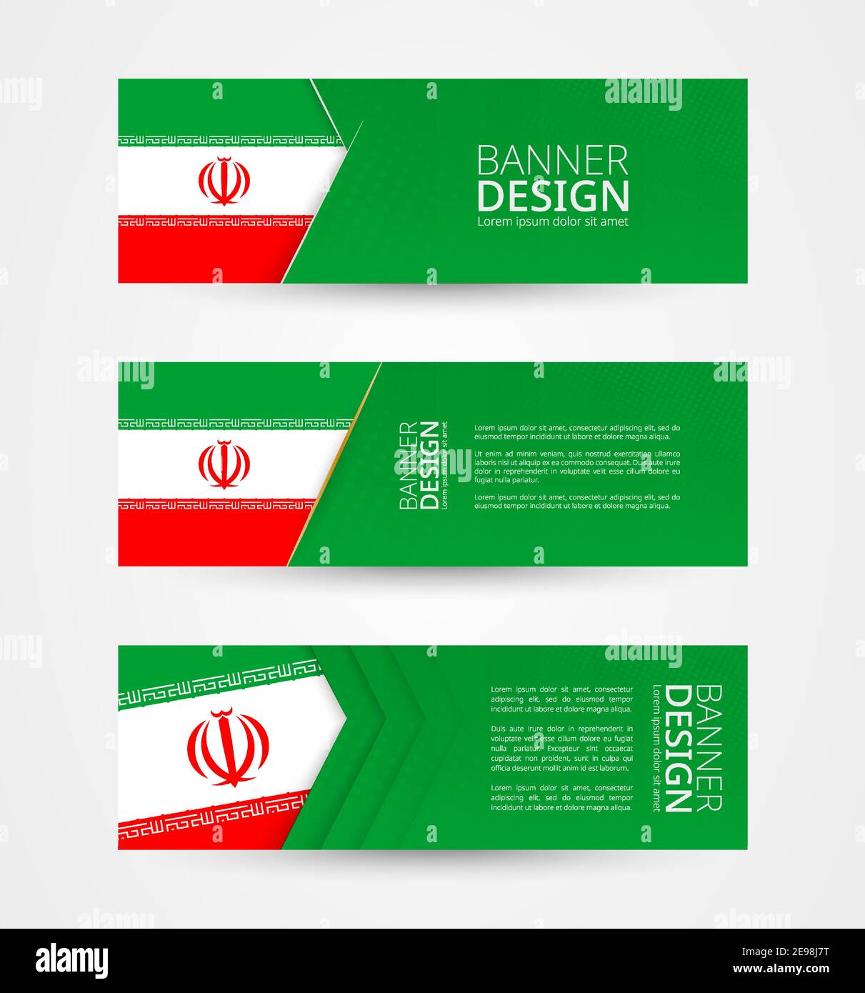 Set of three horizontal banners with flag of Iran. Web banner design ...