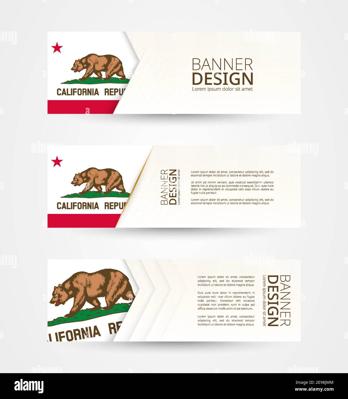 Set of three horizontal banners with US state flag of California. Web ...