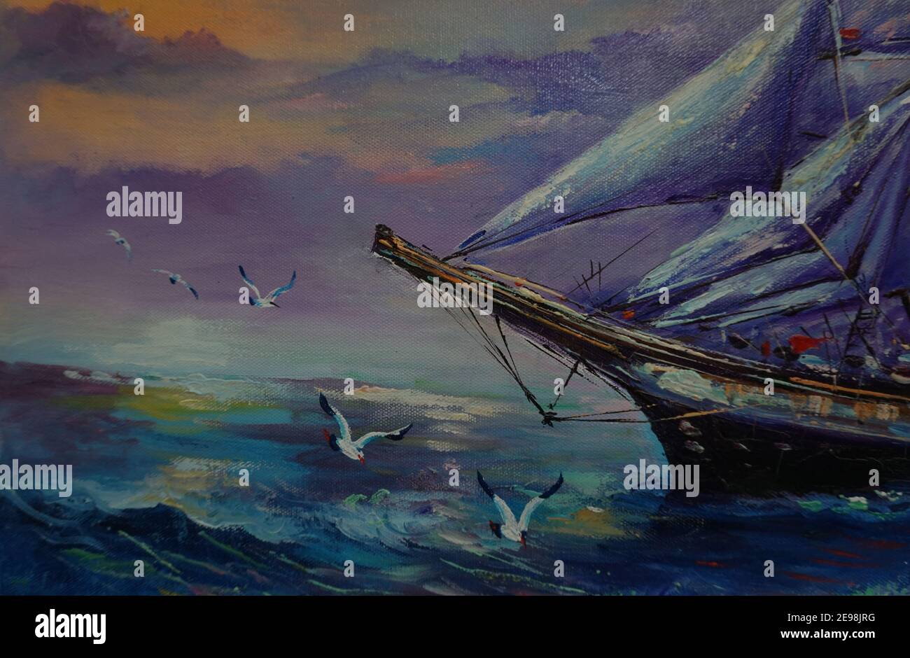 Hand drawn,Art ,painting ,Oil color, Auspicious ,junk ,barque,Lucky ...
