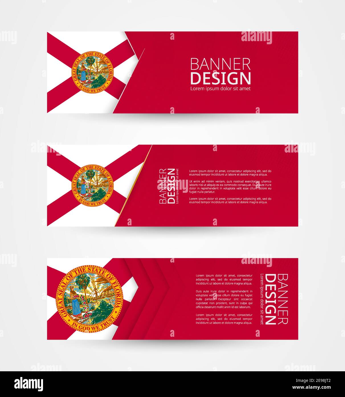 Set of three horizontal banners with US state flag of Florida. Web ...