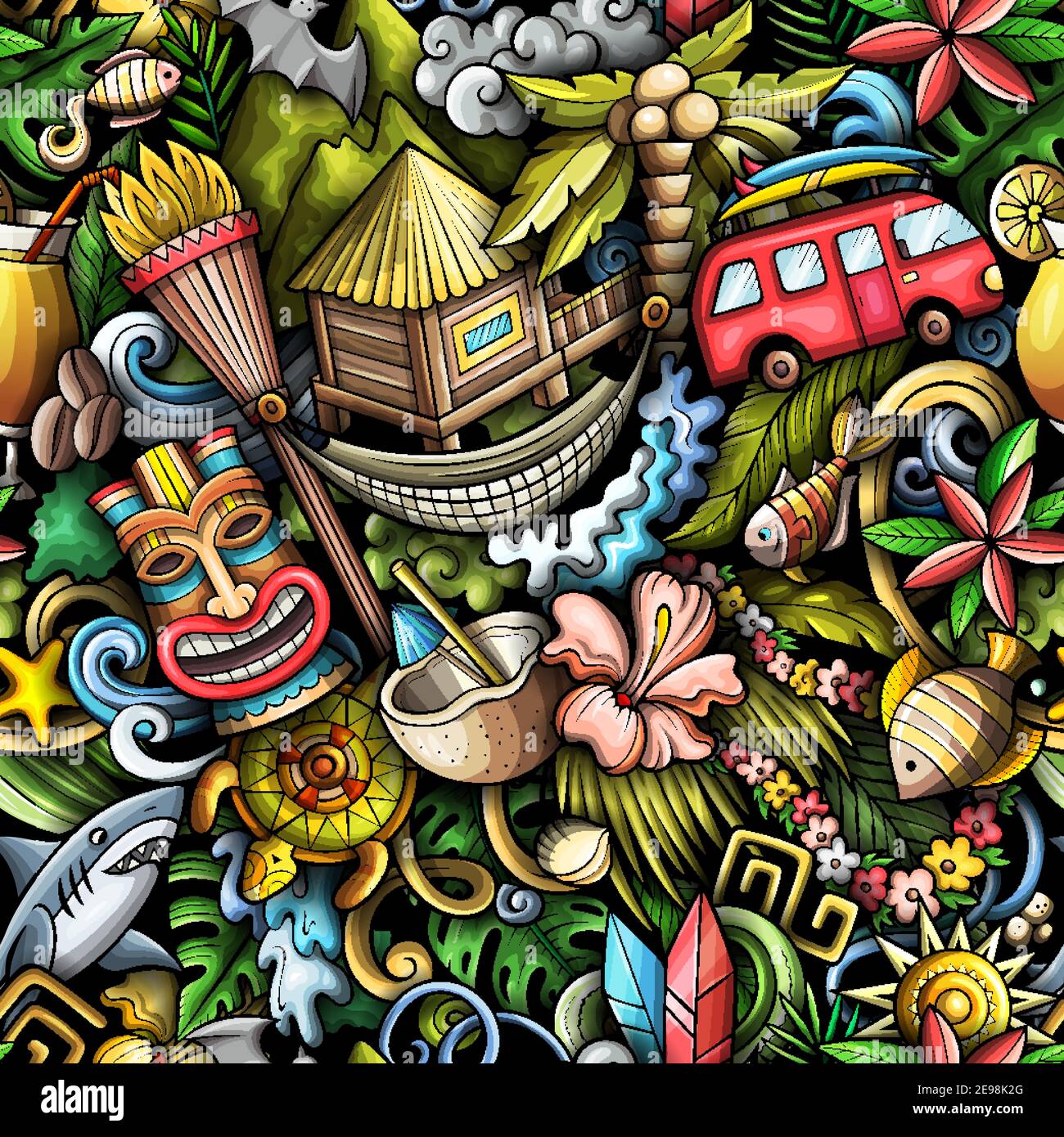 Cartoon doodles Hawaii seamless pattern Stock Vector Image & Art - Alamy