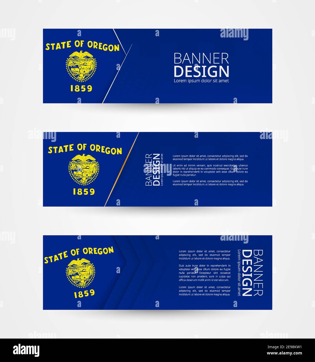 Set of three horizontal banners with US state flag of Oregon. Web ...